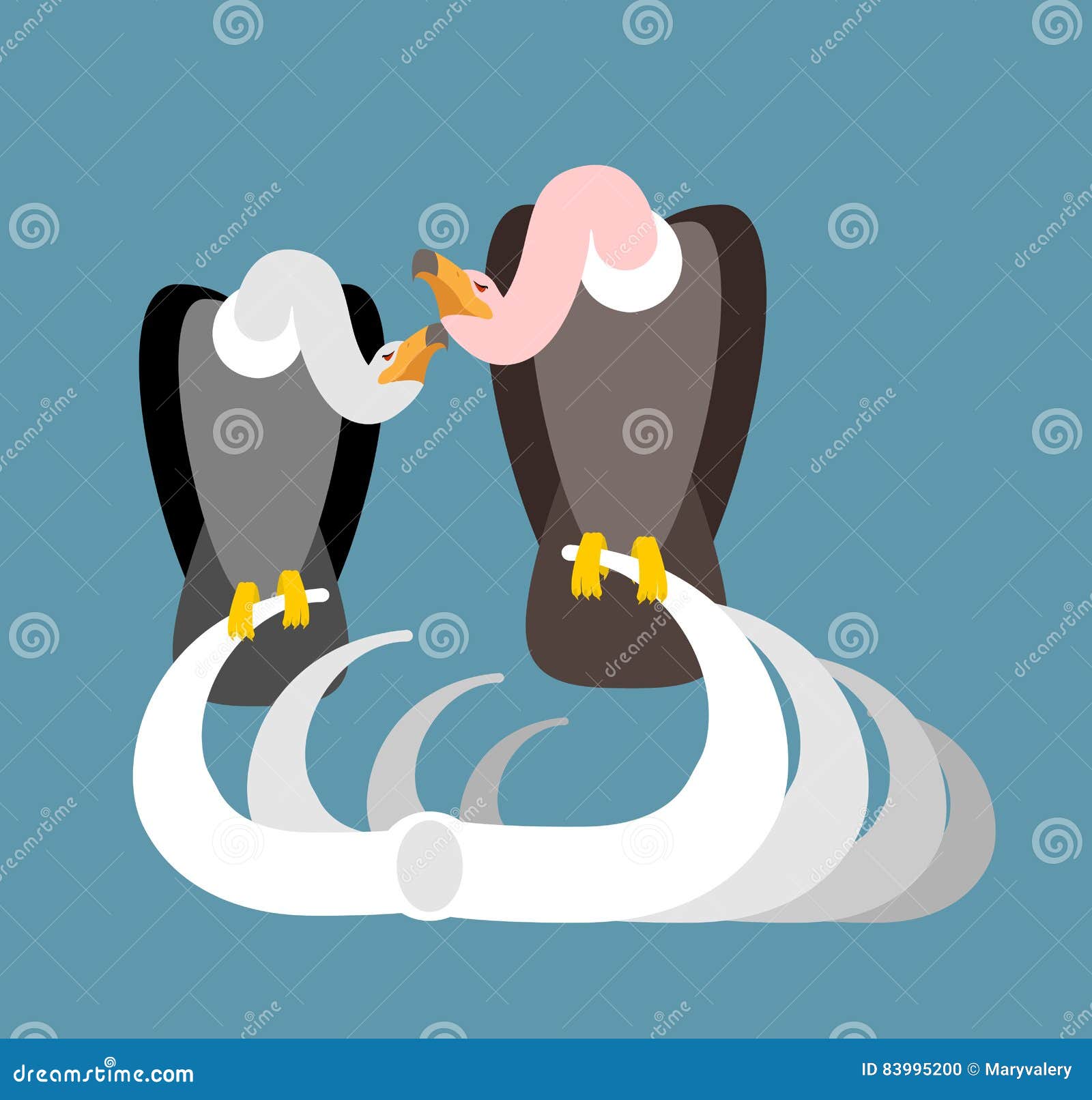 Vulture On Bones. Buzzard And Skeleton. Scavenger Birds And Skull ...