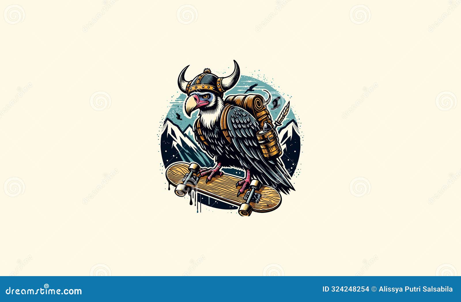 Vulture Wearing Hat Viking and Backpack Vector Artwork Design Stock ...