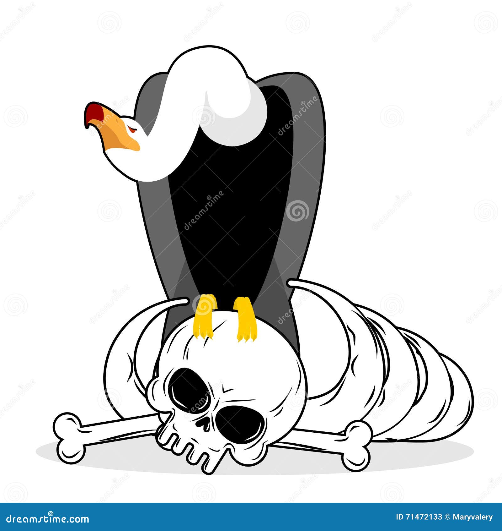 Vultureand Skull. Carrion Bird and Skeleton. Gnawed Corpse. Stock ...