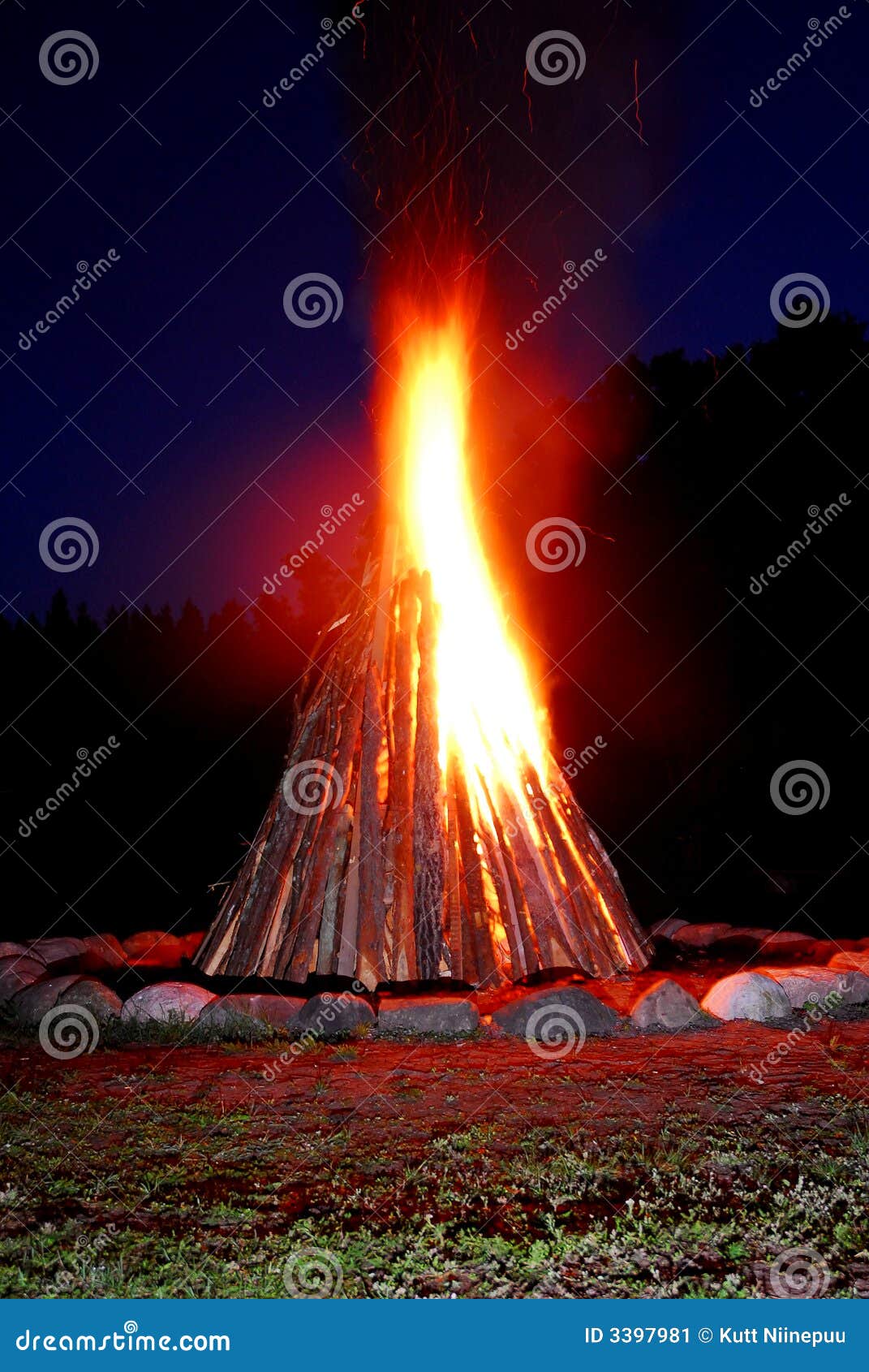 Vuur Dat in De Nacht Opvlamt Stock Afbeelding - Image of gras, land ...
