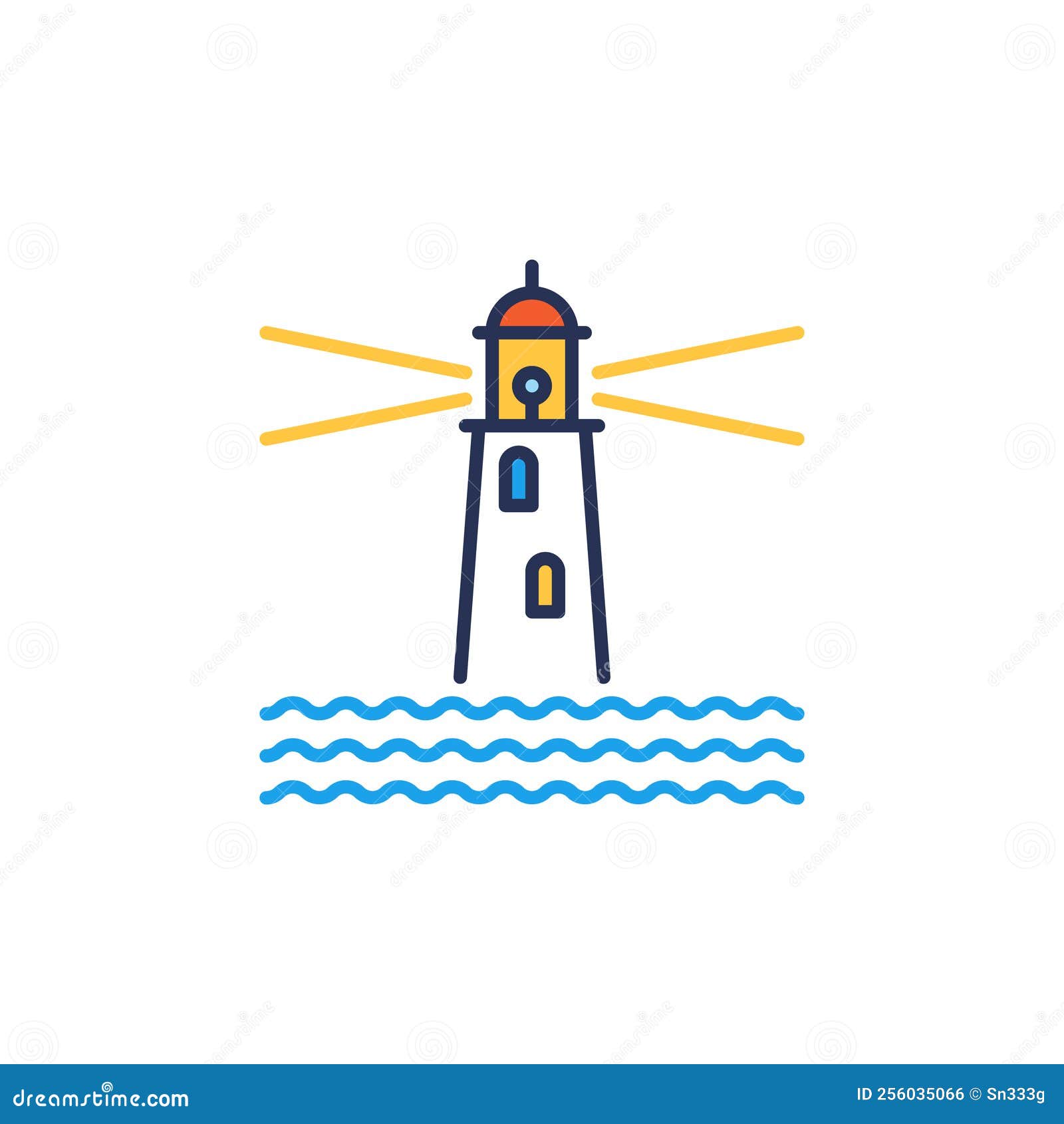 Vuurtoren in Het Midden Van Het Zeevectorconcept Gekleurd Pictogram ...