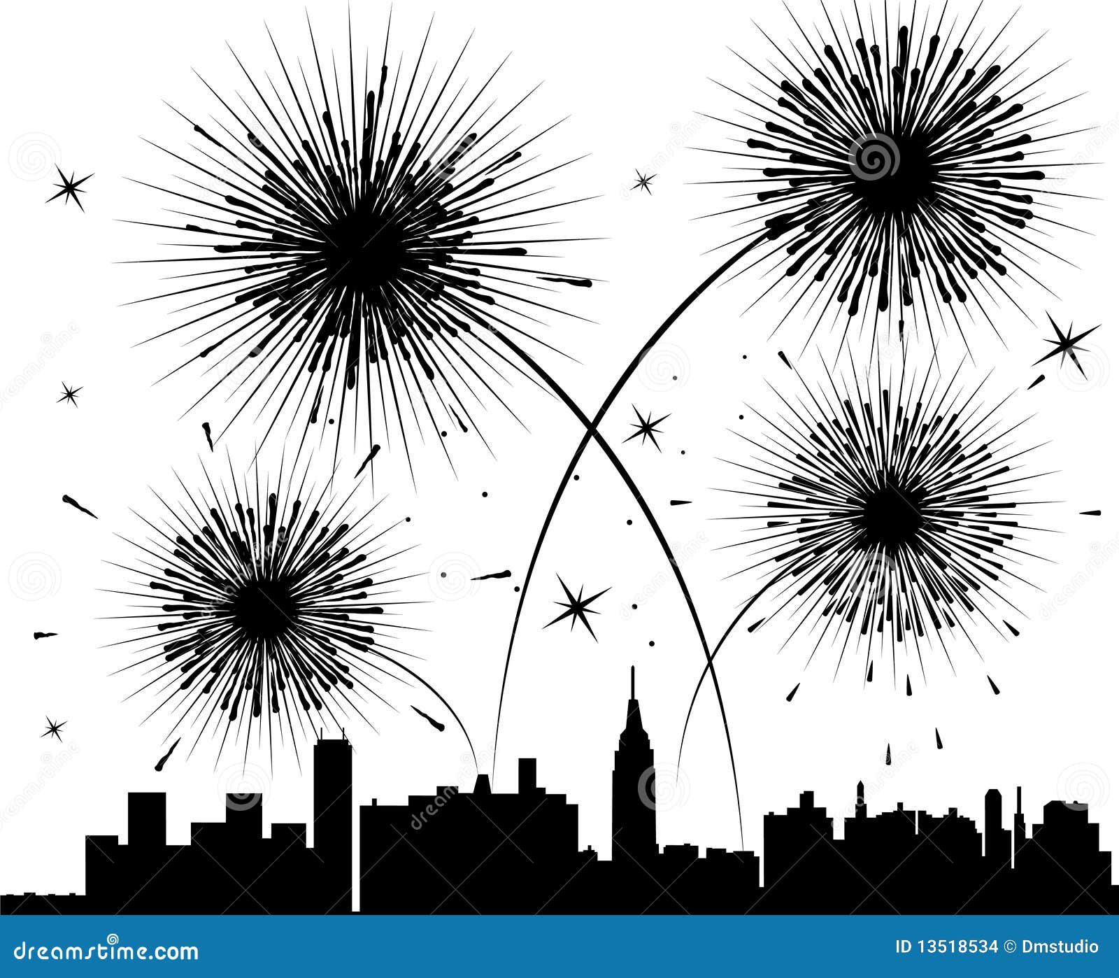 Vuurwerk over een stad vector illustratie. Illustration of viering ...