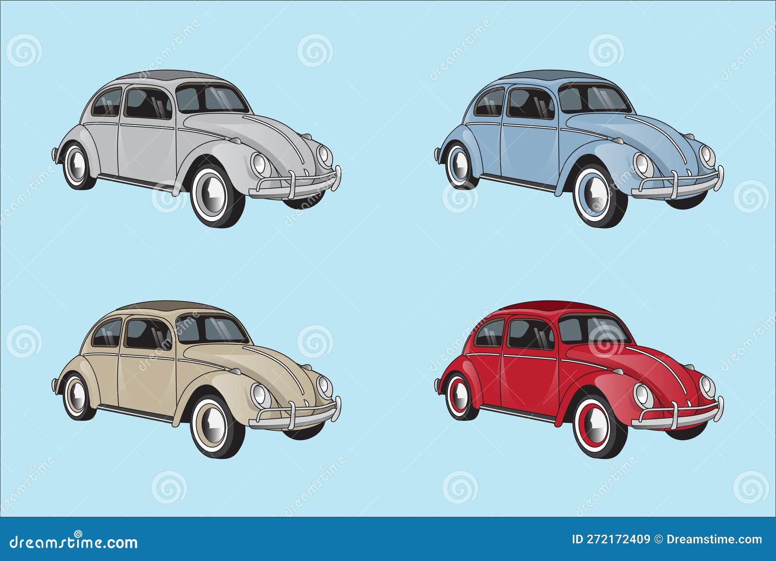 Beetle Car with Four Different Colors Stock Vector - Illustration of ...