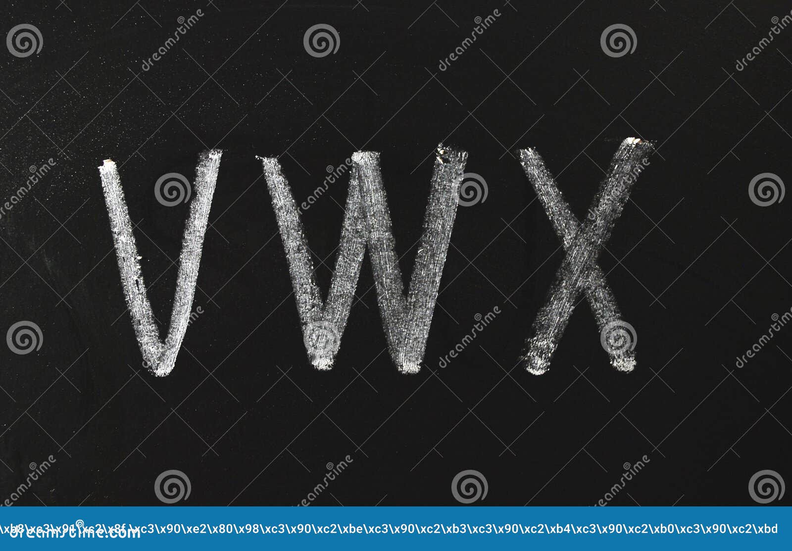 VWX Alphabet Letters Written in White Chalk on a Black Chalkboard Stock ...