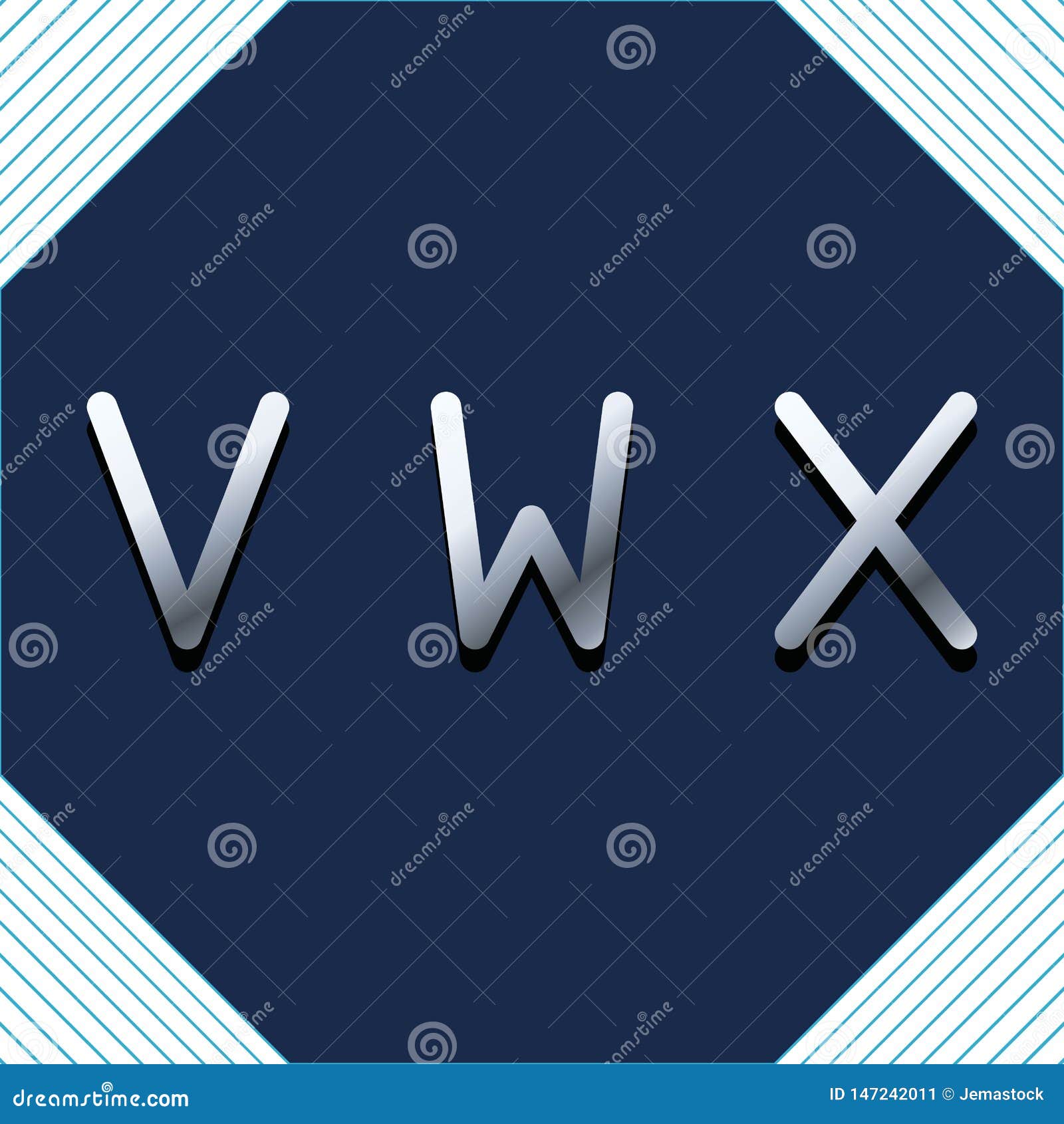 VWX Metallic Font Cartoon Vector | CartoonDealer.com #147242011