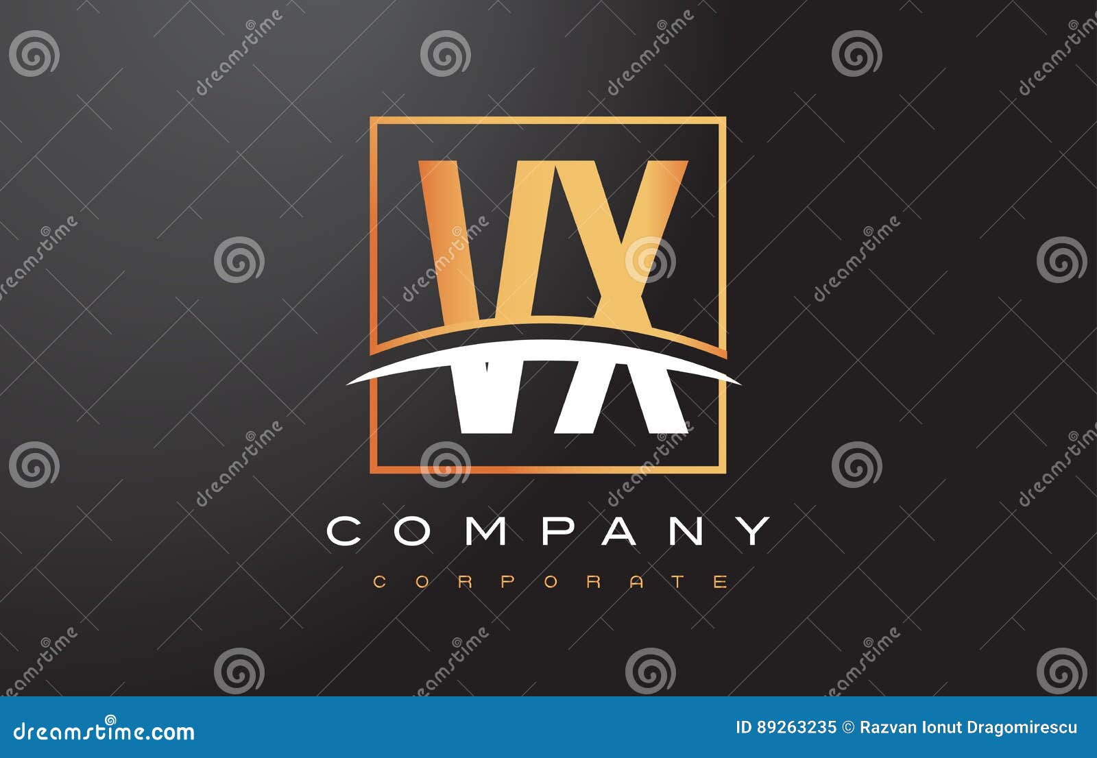 VX V X Golden Letter Logo Design with Gold Square and Swoosh. Stock ...