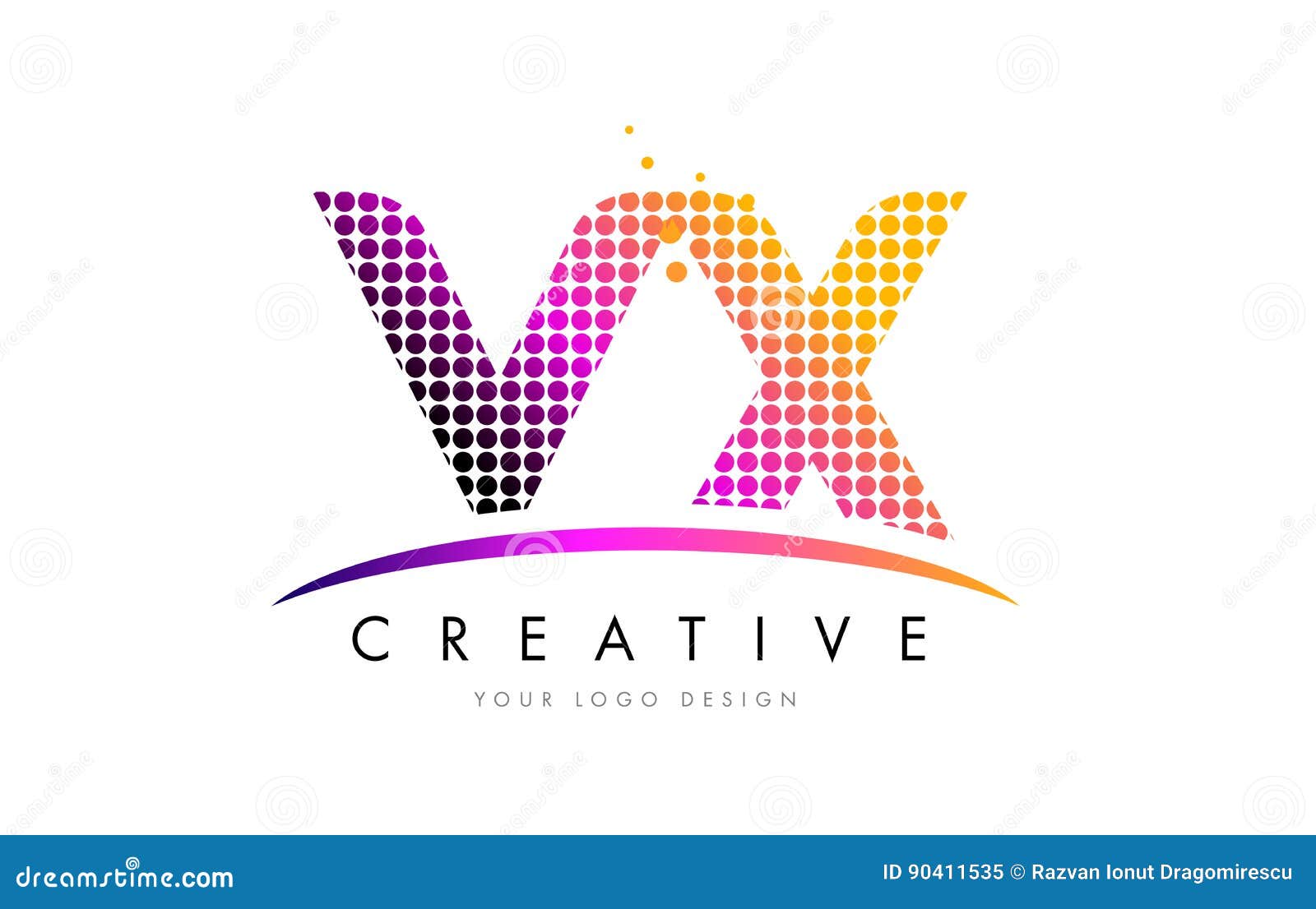 VX V X Letter Logo Design with Magenta Dots and Swoosh Stock Vector ...