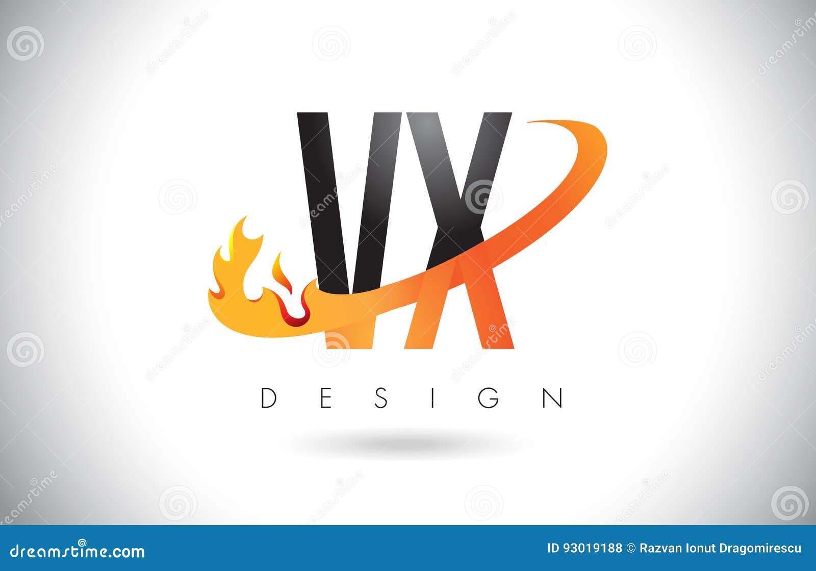 VX V X Letter Logo with Fire Flames Design and Orange Swoosh. Stock ...