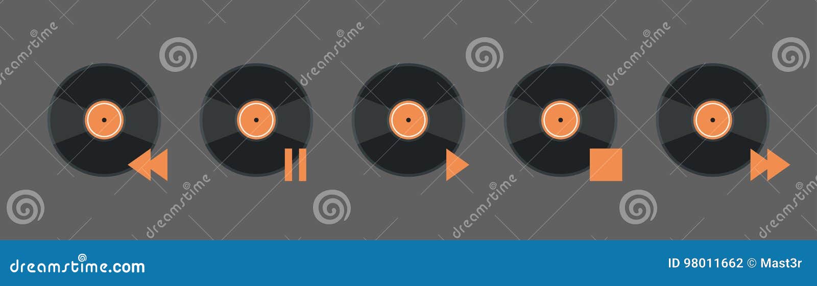 Vynil Disk Music Player Volume Icon Set Audio Listening App Interface ...