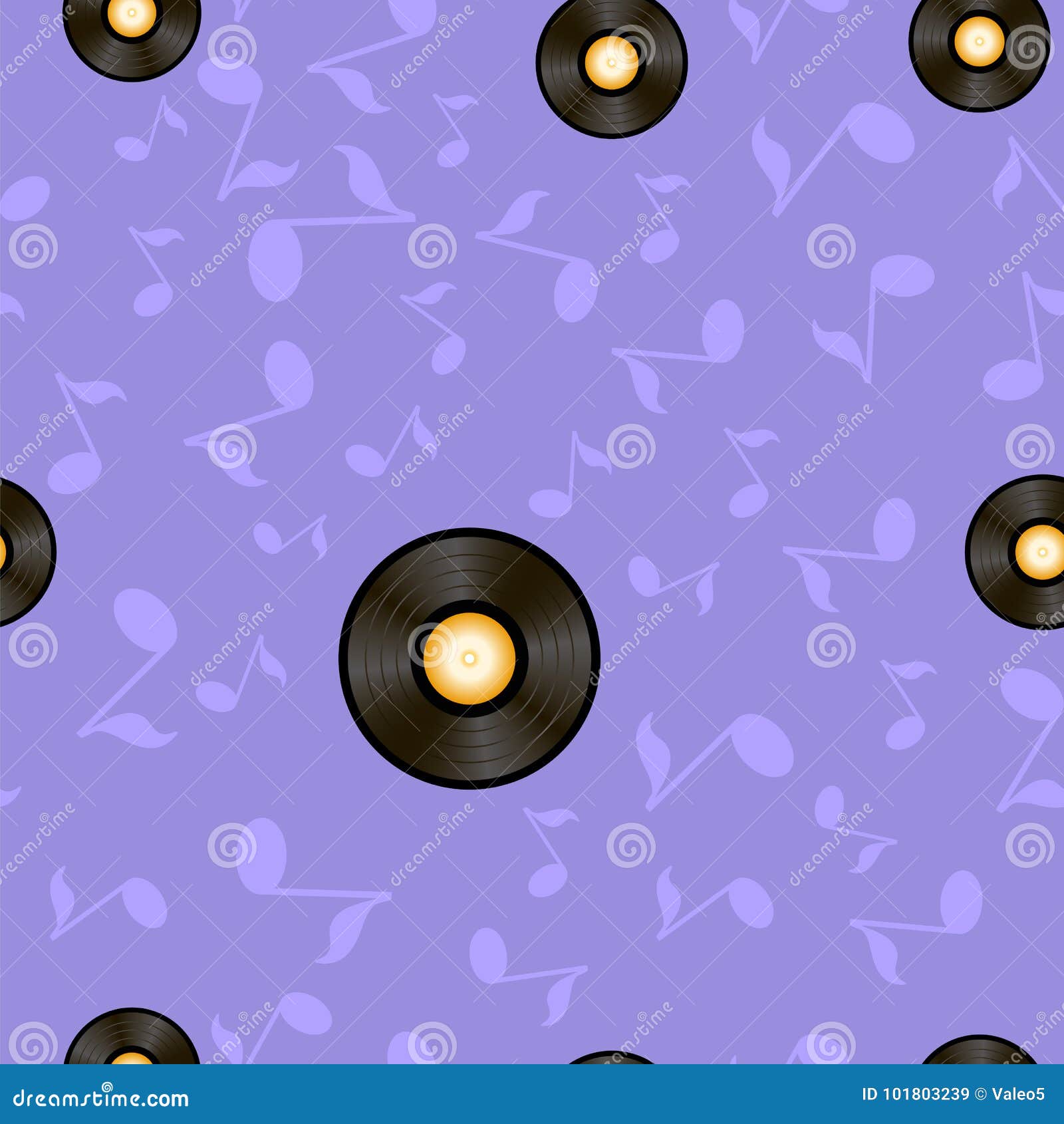 Vynil Records and Musical Notes Seamless Pattern Stock Illustration ...