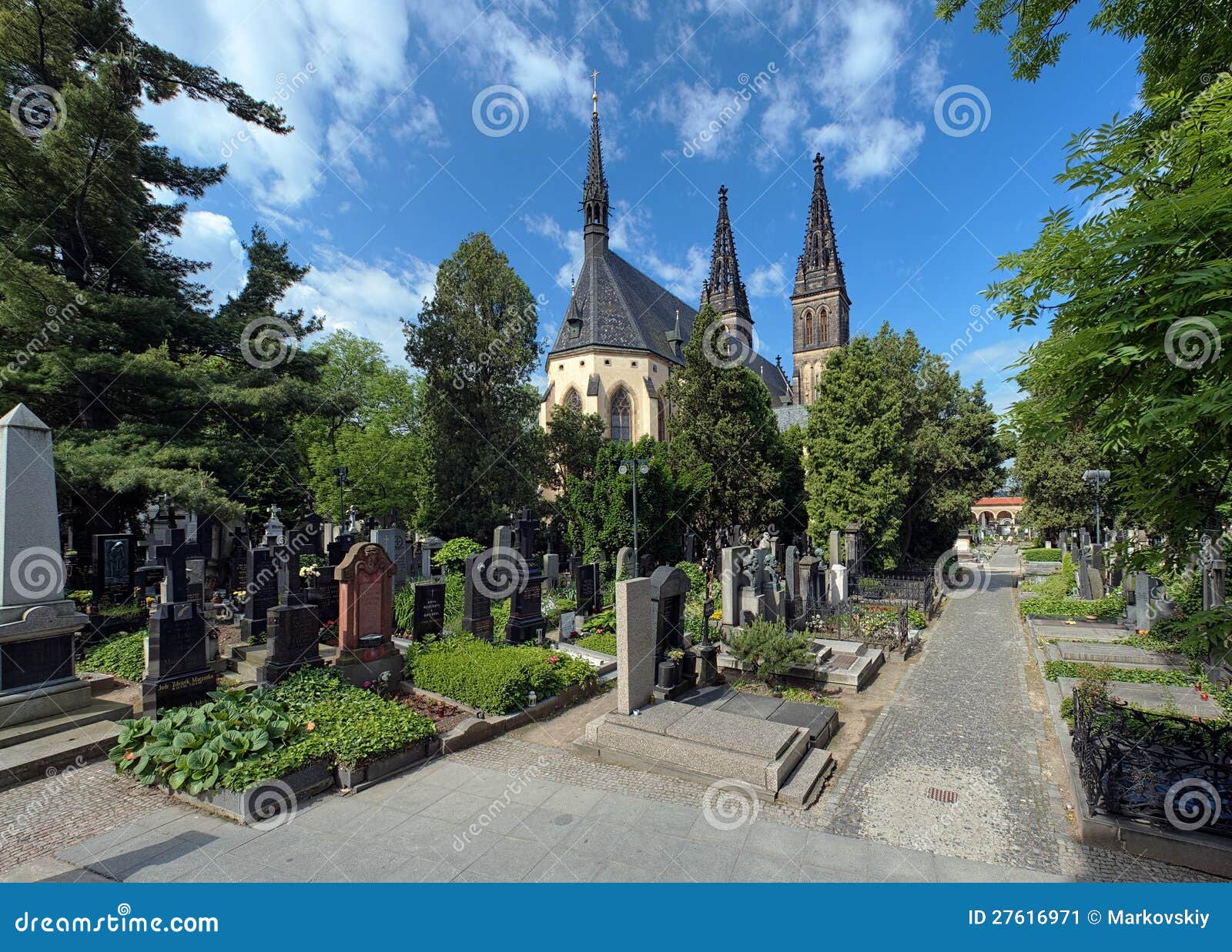Vysehrad Cemetery, Prague, Czech Republic - Panorama Of The Cemetery ...