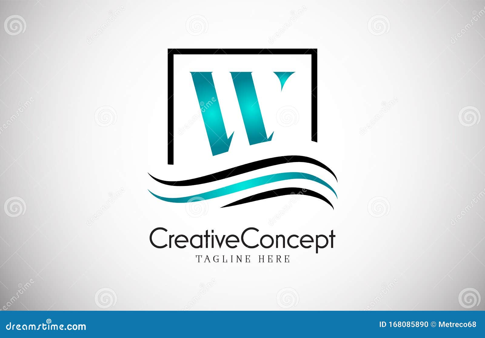 W Blue and Black Letter Logo Design with Frame Swoosh. Stock Vector ...