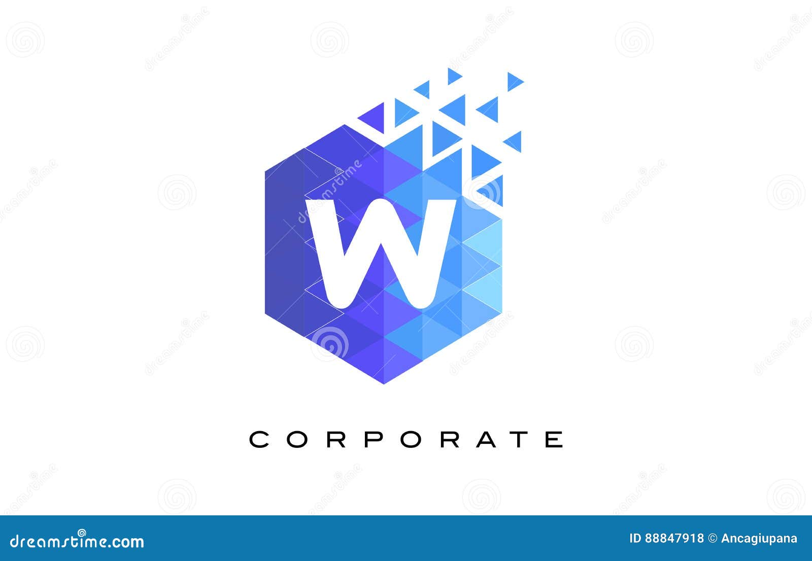 W Blue Hexagonal Letter Logo Design with Mosaic Pattern. Stock Vector ...