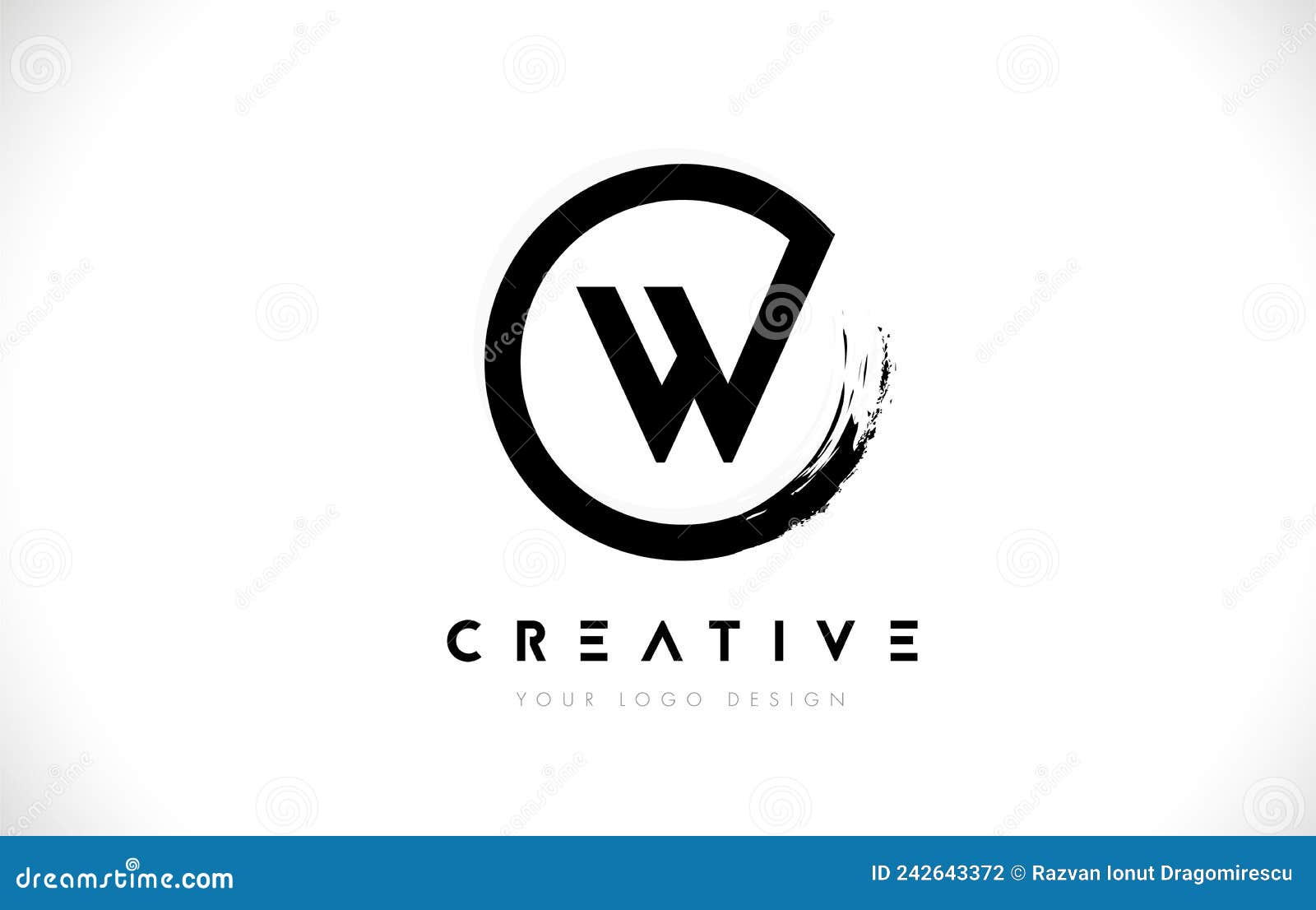 W Letter Logo with Circle Brush Design and White Background Stock ...
