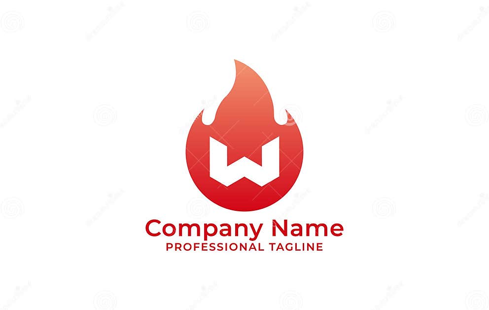 W on Fire Logo Design Template W Logo in Fire Flame Ilustración del ...