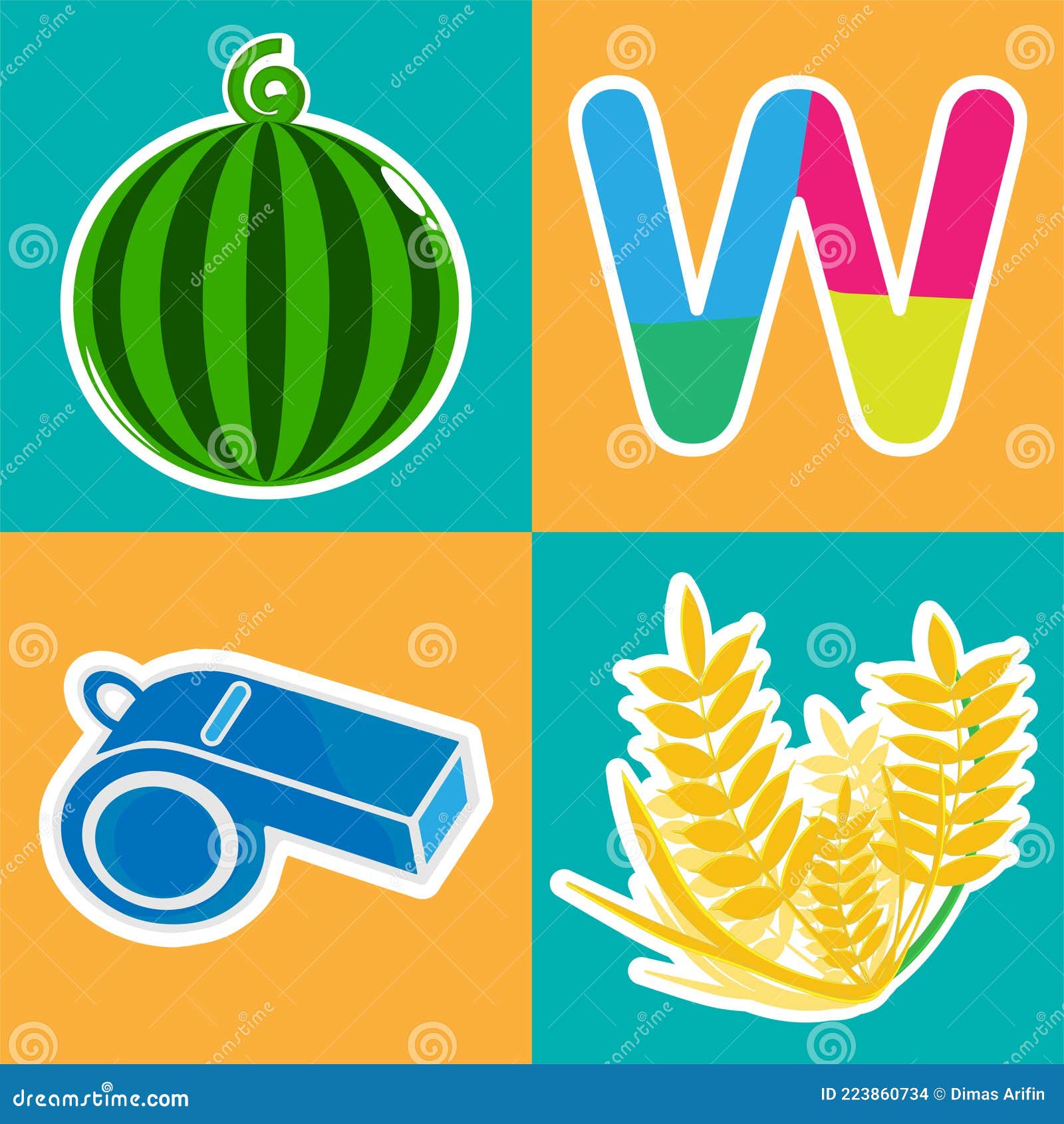 W Letter Flashcard Vector stock vector. Illustration of object - 223860734