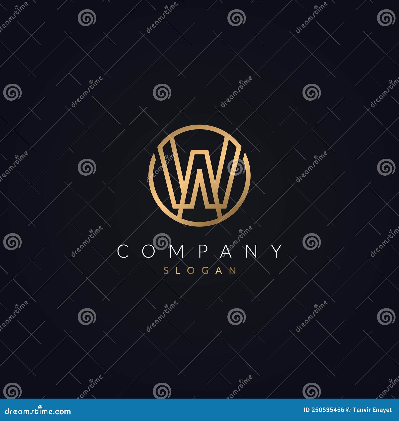 W Initial Letter Logo with a Circle Shape - Rounded Golden Color W Icon ...