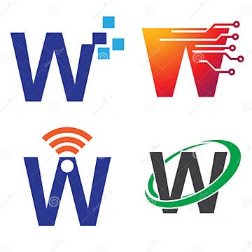 W - Initial Letter Technology Logo Symbol Collection Stock Vector ...