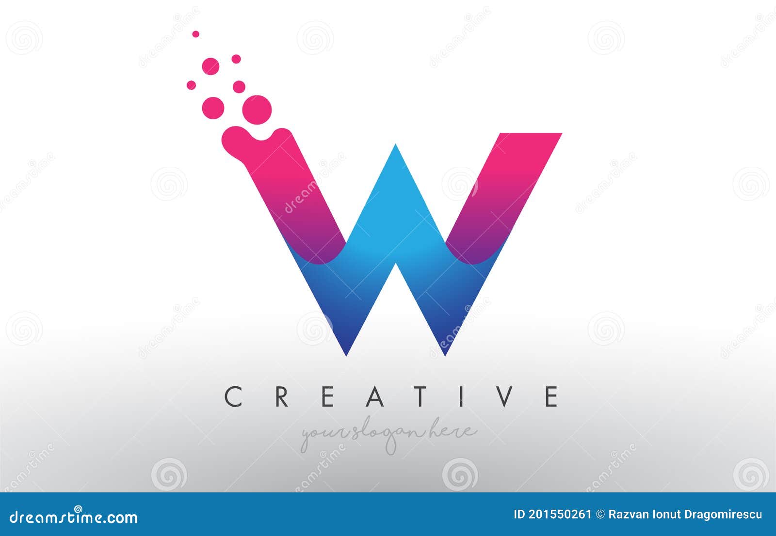 W Letter Design with Creative Dots Bubble Circles and Blue Pink Colors ...