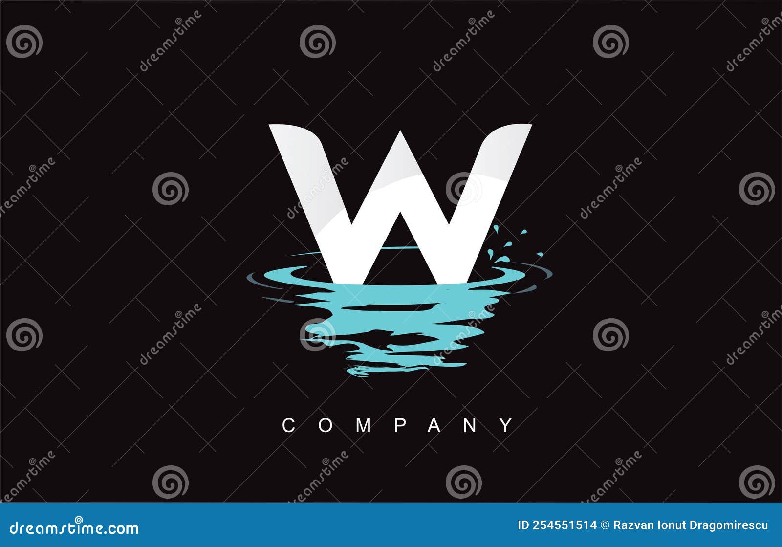 W Letter Logo Design with Water Splash Ripples Drops Reflection Stock ...