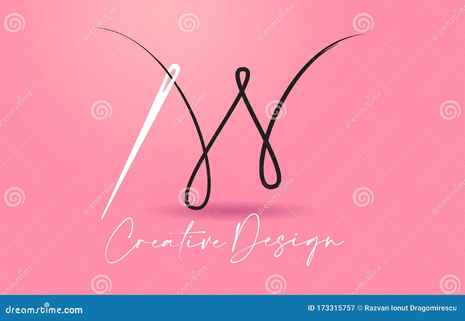 W Letter Logo with Needle and Thread Creative Design Concept Vector ...