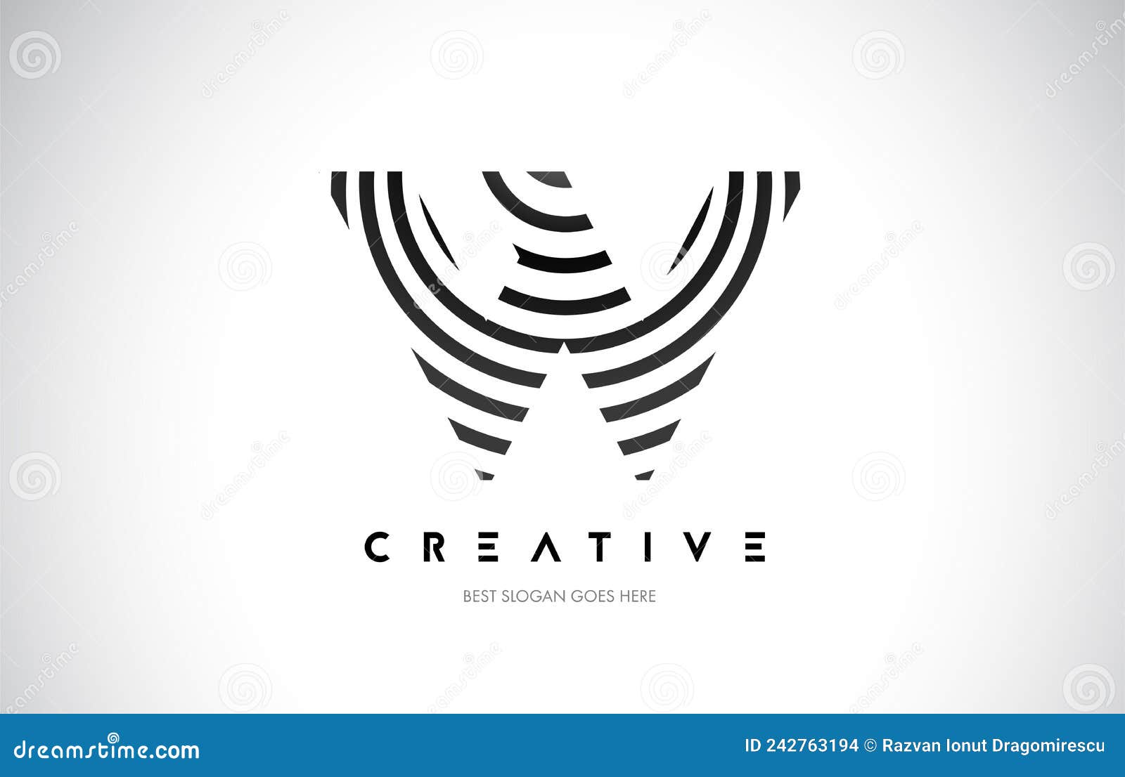 W Lines Warp Logo Design. Letter Icon Made with Black Circular Lines ...