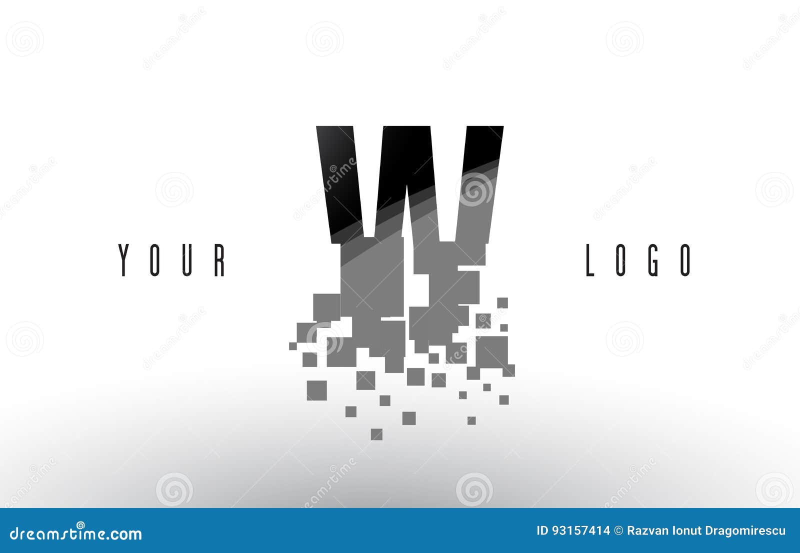 W Pixel Letter Logo with Digital Shattered Black Squares Stock Vector ...
