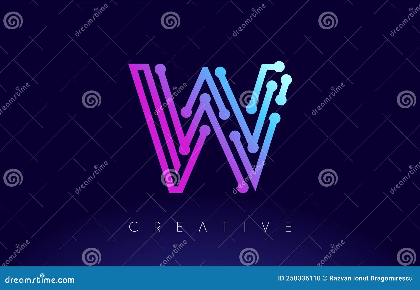 W Tech Letter Logo Concept with Connected Technology Dots Stock Vector ...