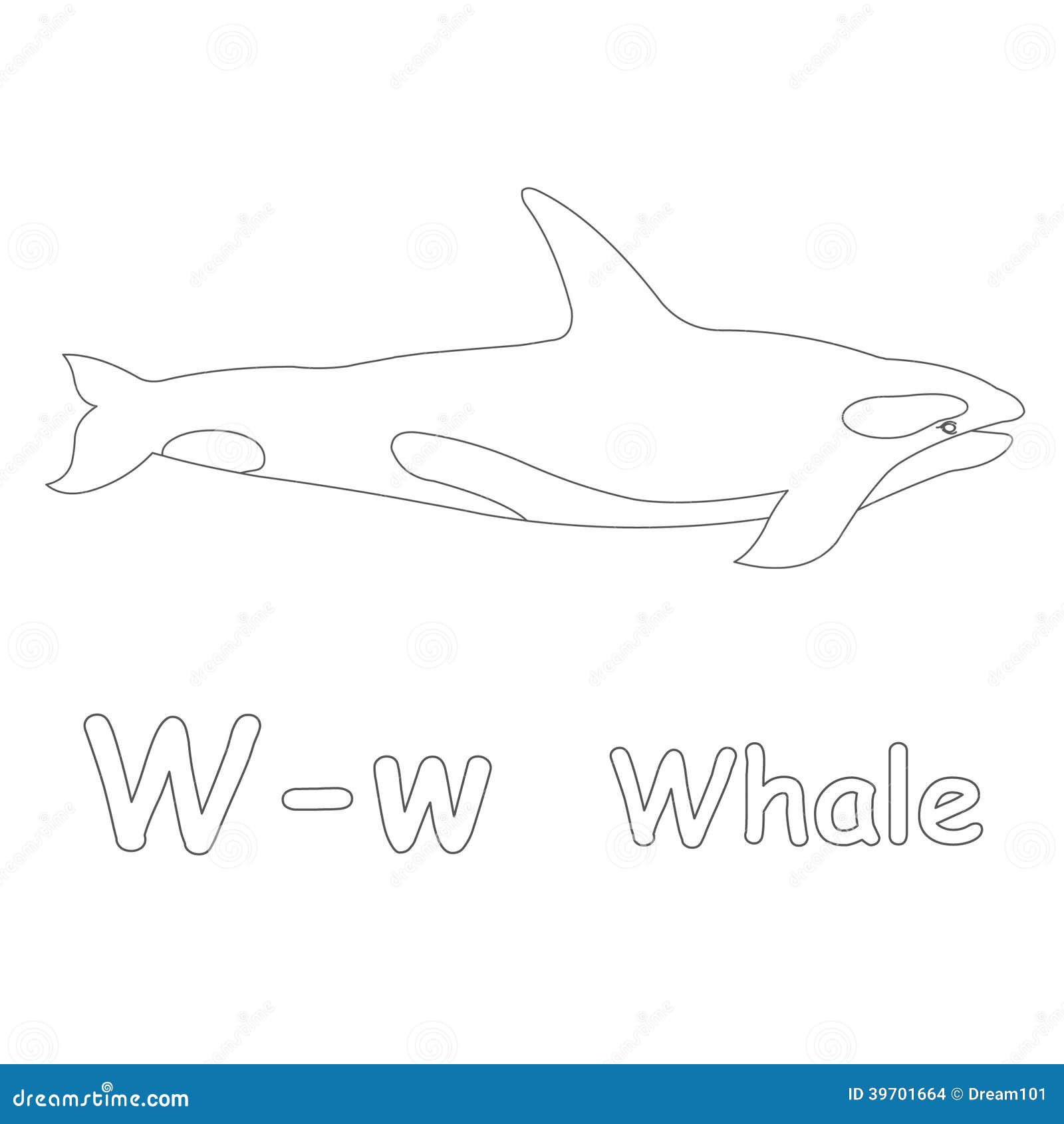 W for Whale Coloring Page stock illustration. Illustration of animals ...