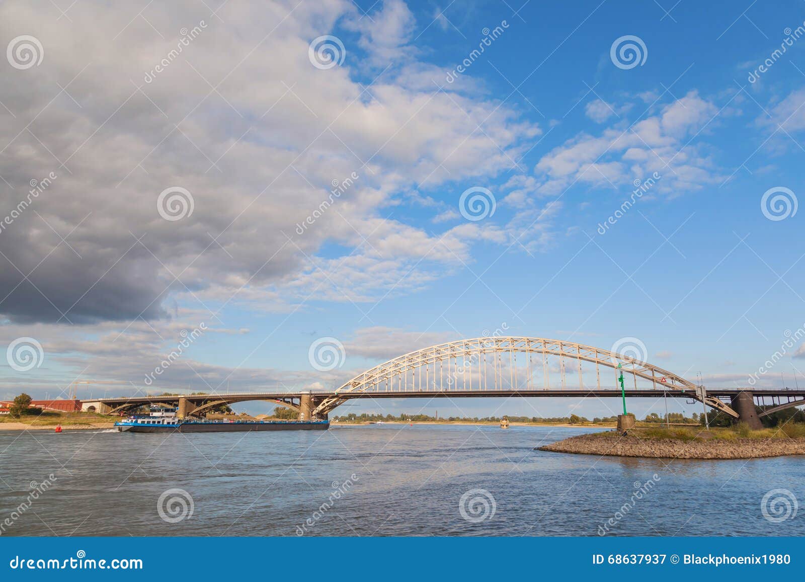 Waal Bridge with Blue Sky and Cloud Stock Image - Image of cloud, boat ...
