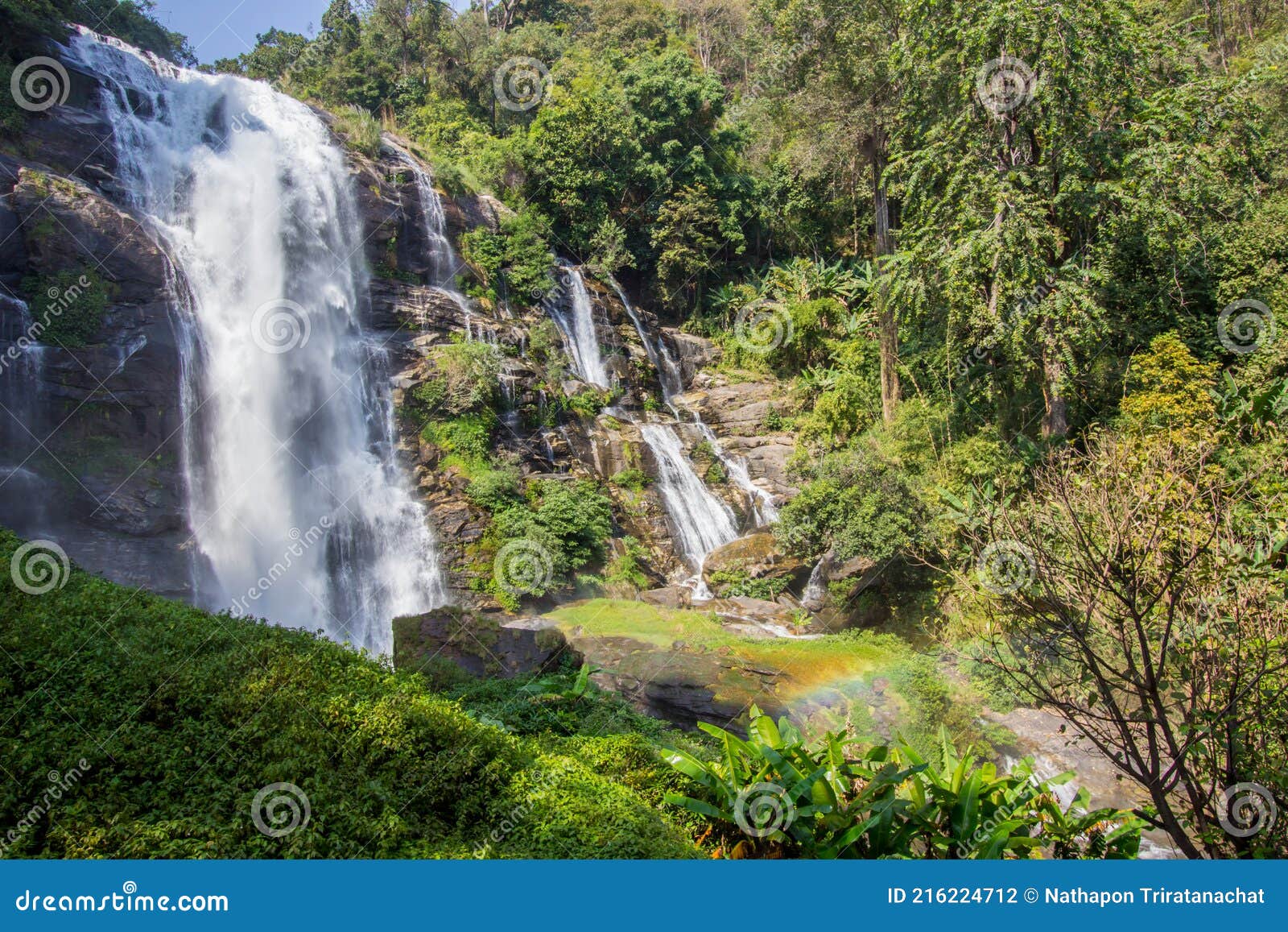 Strong Flow with Rain-like Mist and Rainbow in the Spray of Wachirathan ...