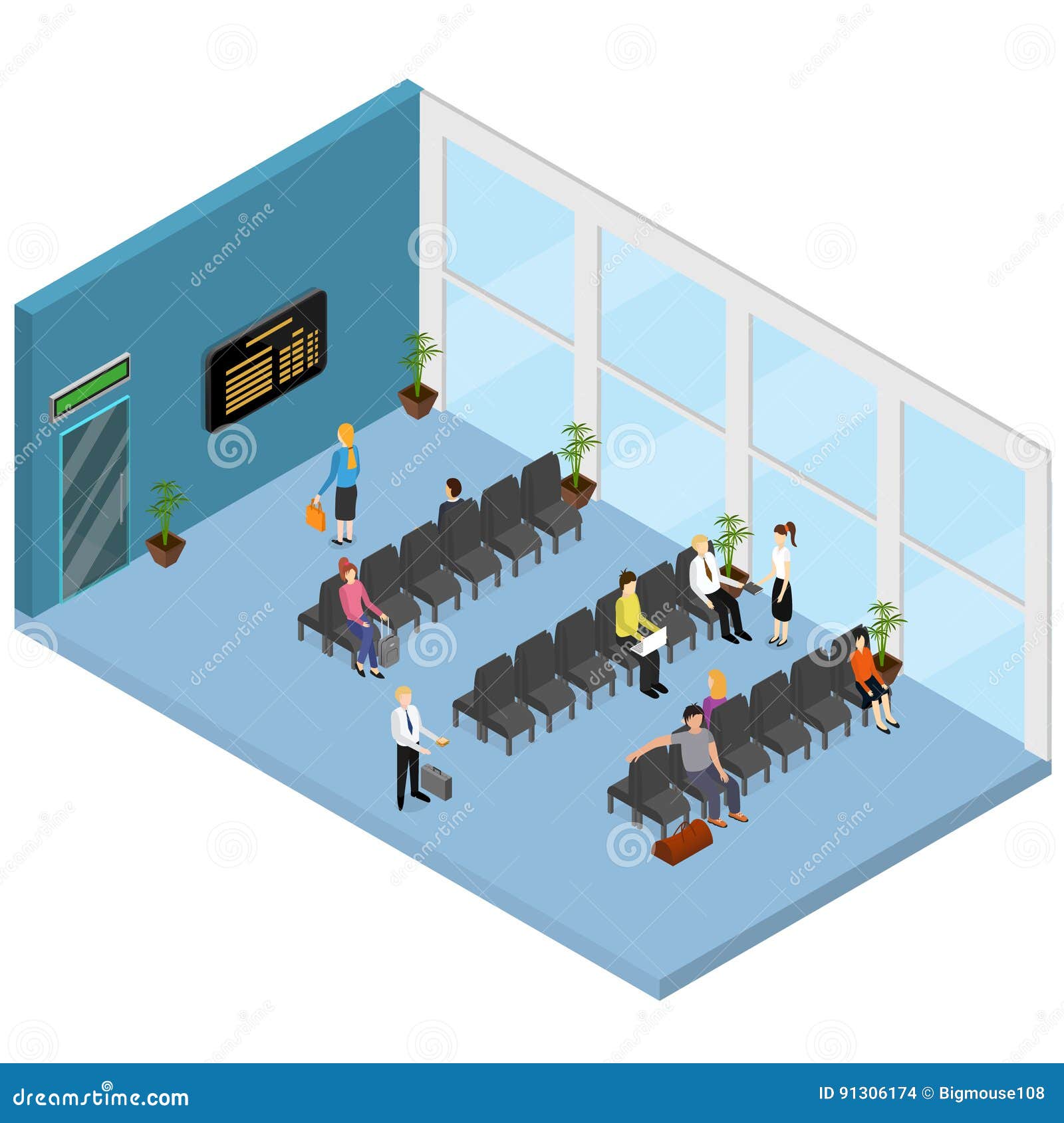 Wachtend Hall Interior Isometric View Vector Vector Illustratie ...
