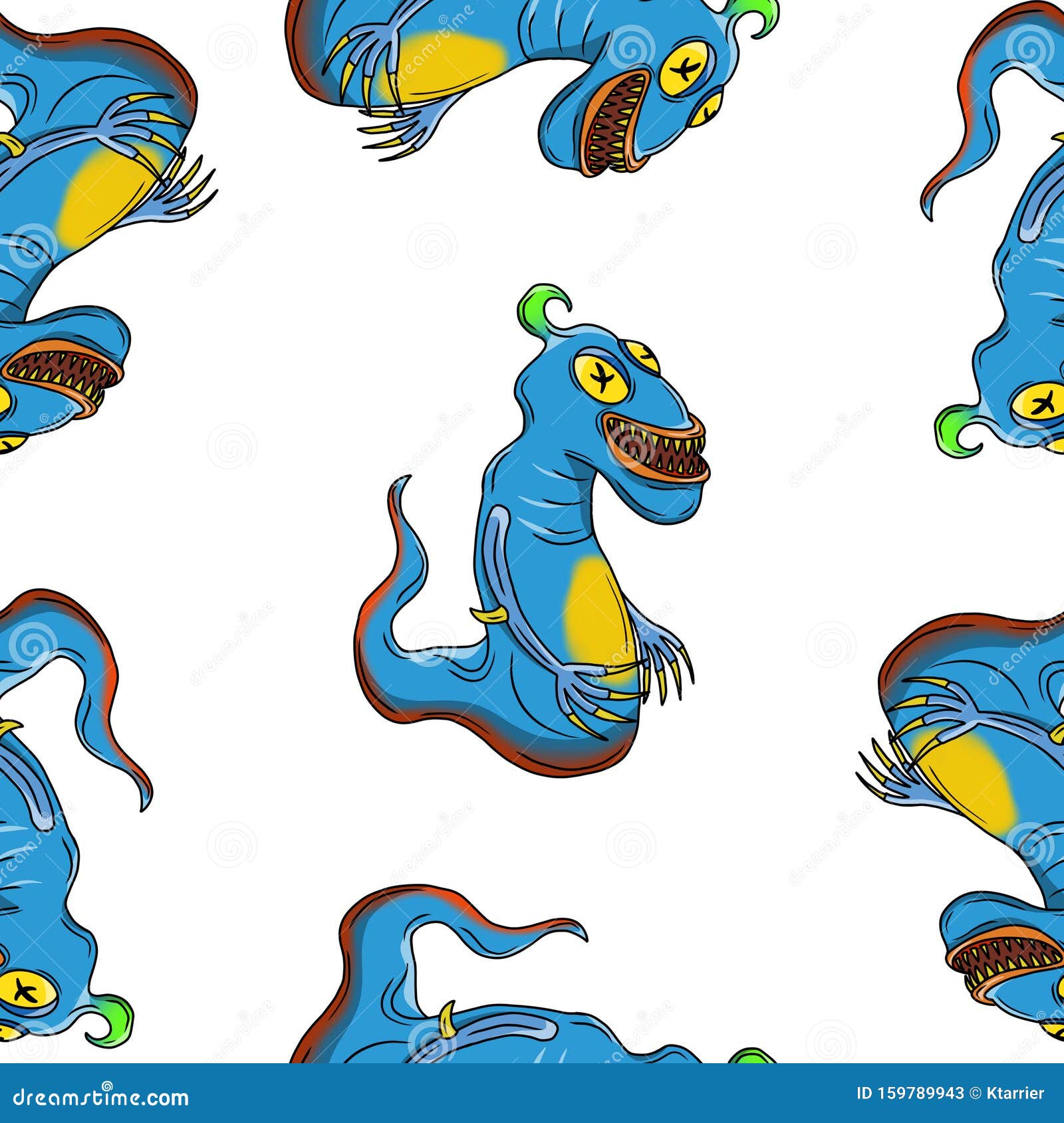 Wacky, Crazy Space Alien or Monster Cartoon. Seemless Pattern. Computer ...