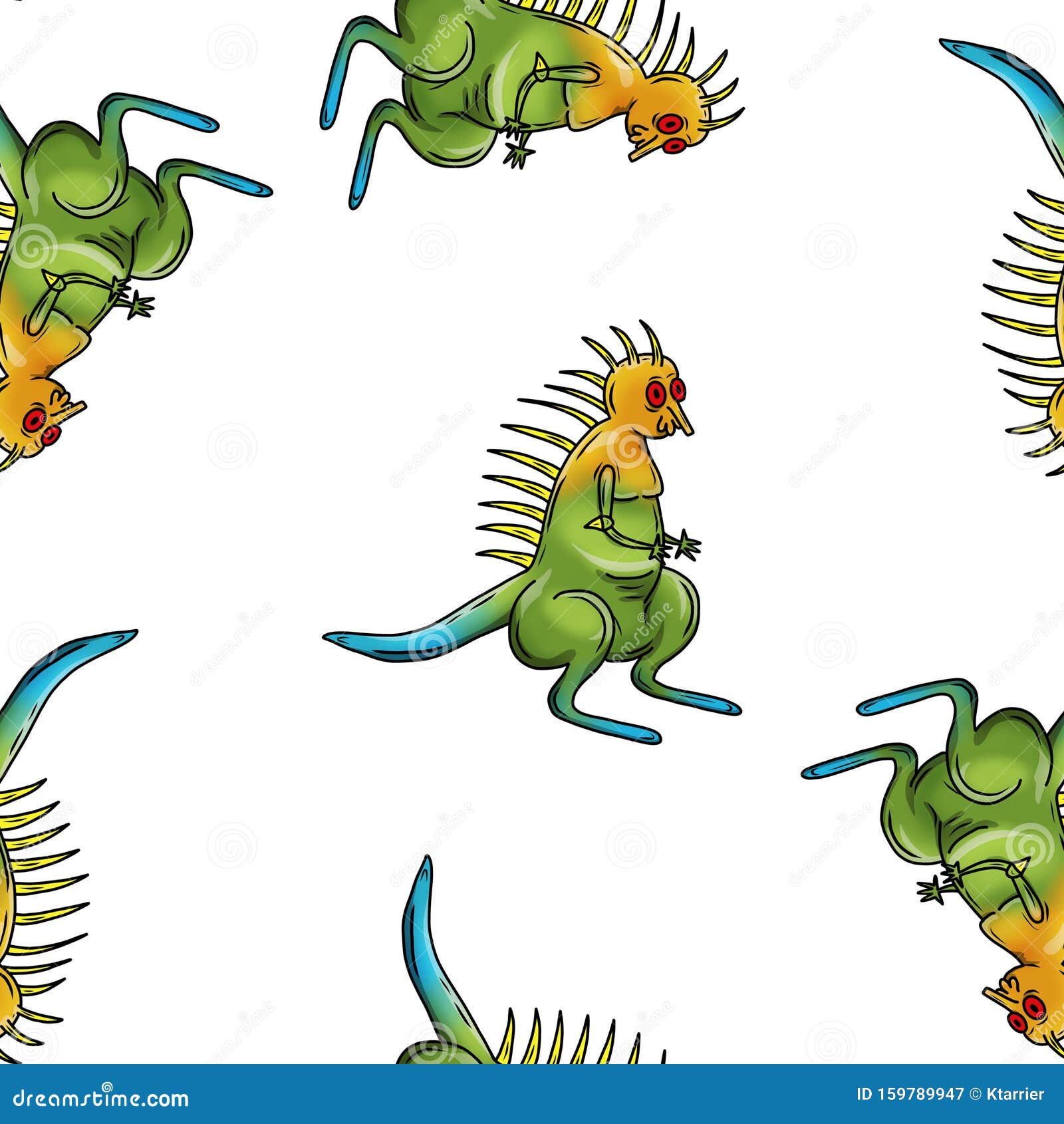 Wacky, Crazy Space Alien or Monster Cartoon. Seemless Pattern. Computer ...