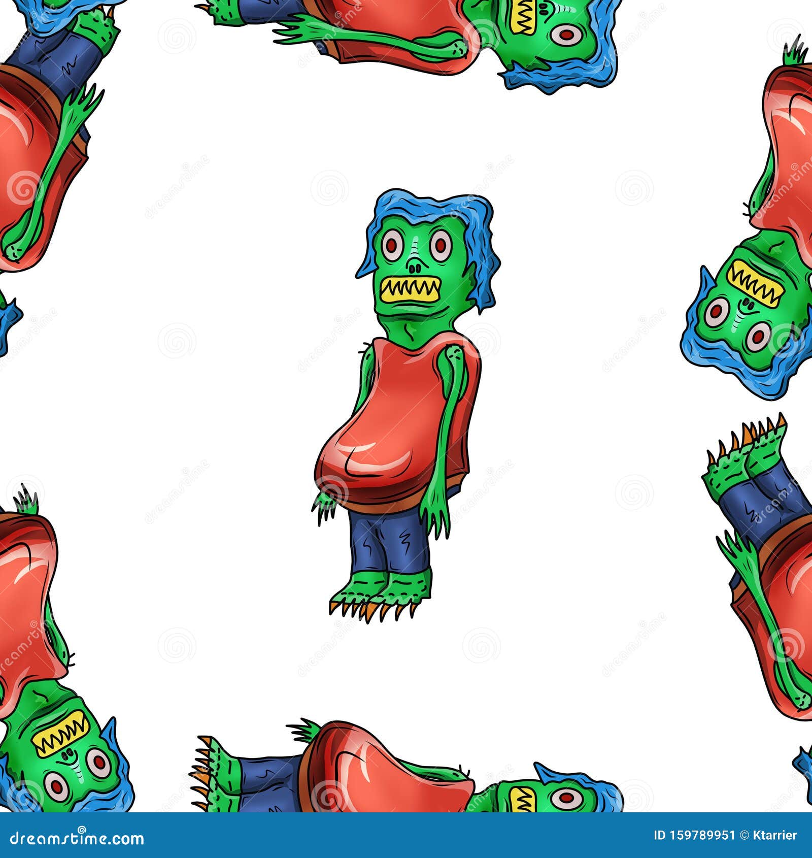 Wacky, Crazy Space Alien or Monster Cartoon. Seemless Pattern. Computer ...