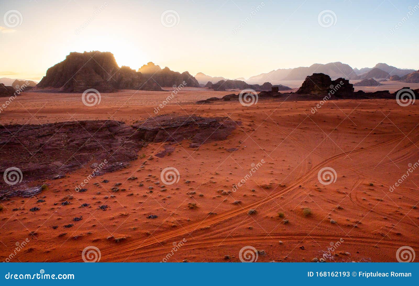 Wadi Rum Desert in Jordan. on the Sunset. Panorama of Beautiful Sand ...