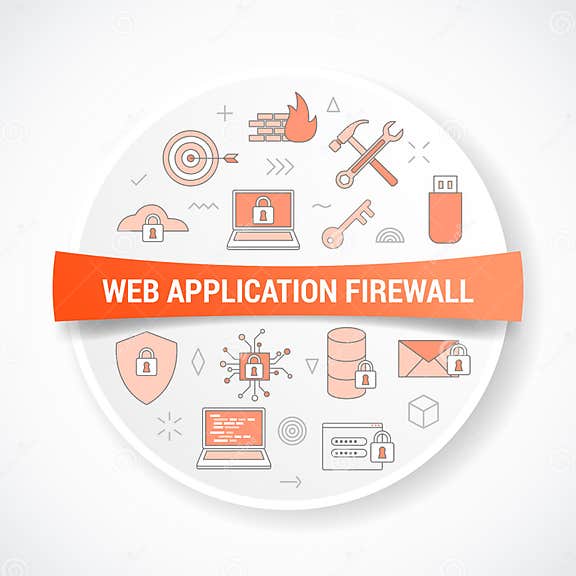 Waf Web Application Firewall Concept with Icon Concept with Round or ...