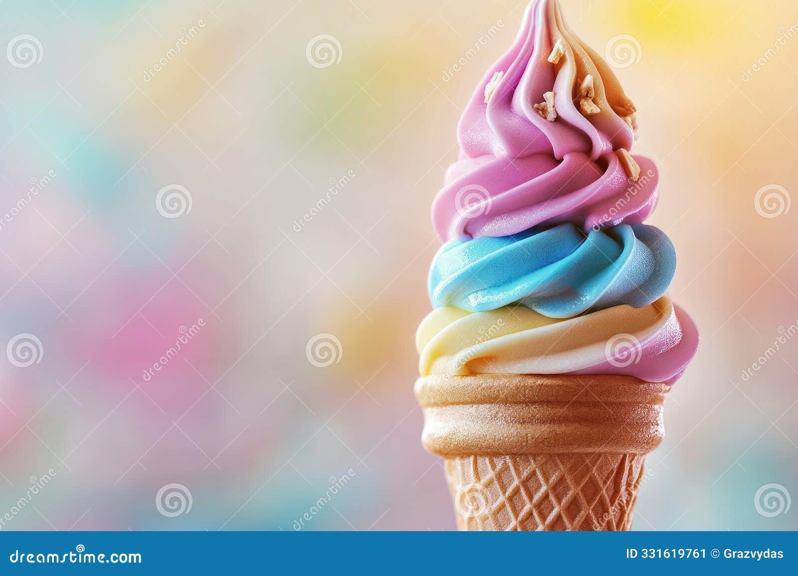 Ice Cream, Close-up, Waffle With Sweet Topping Splash Abstract ...