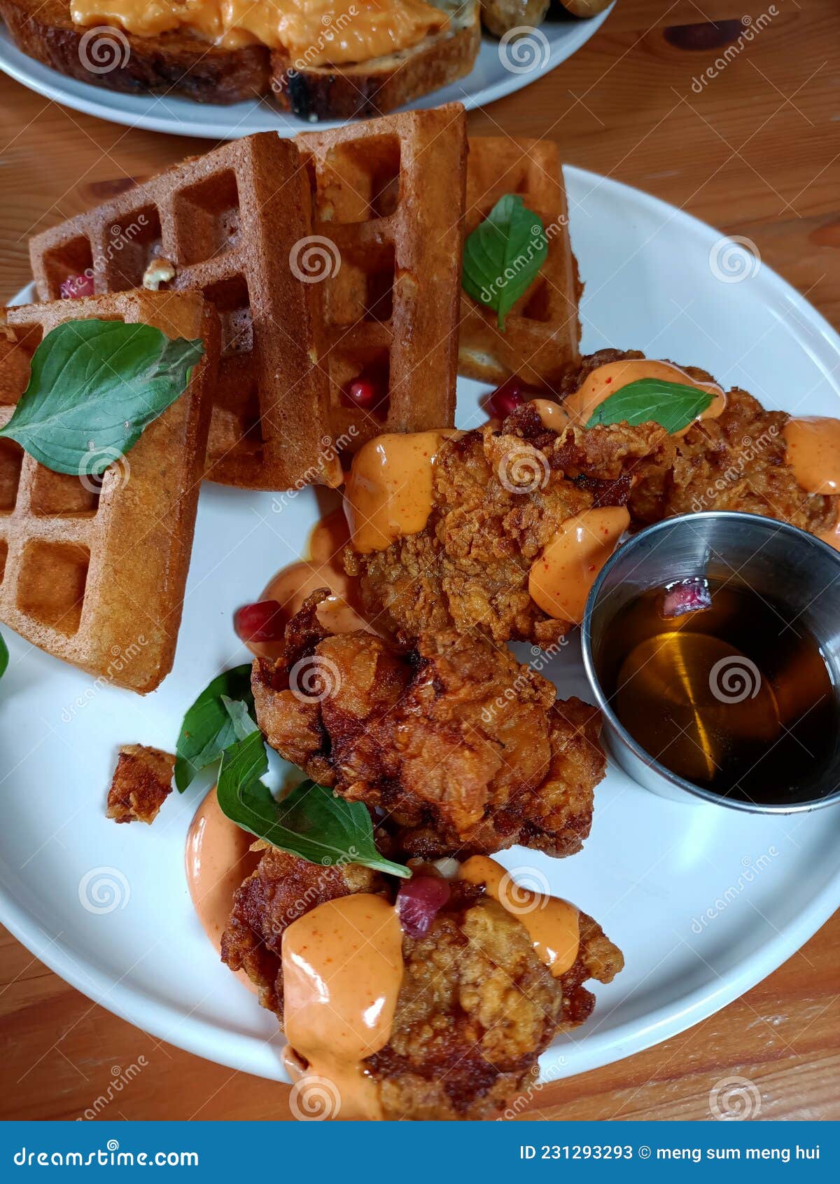 Wafer with fried chicken stock image. Image of dessert - 231293293