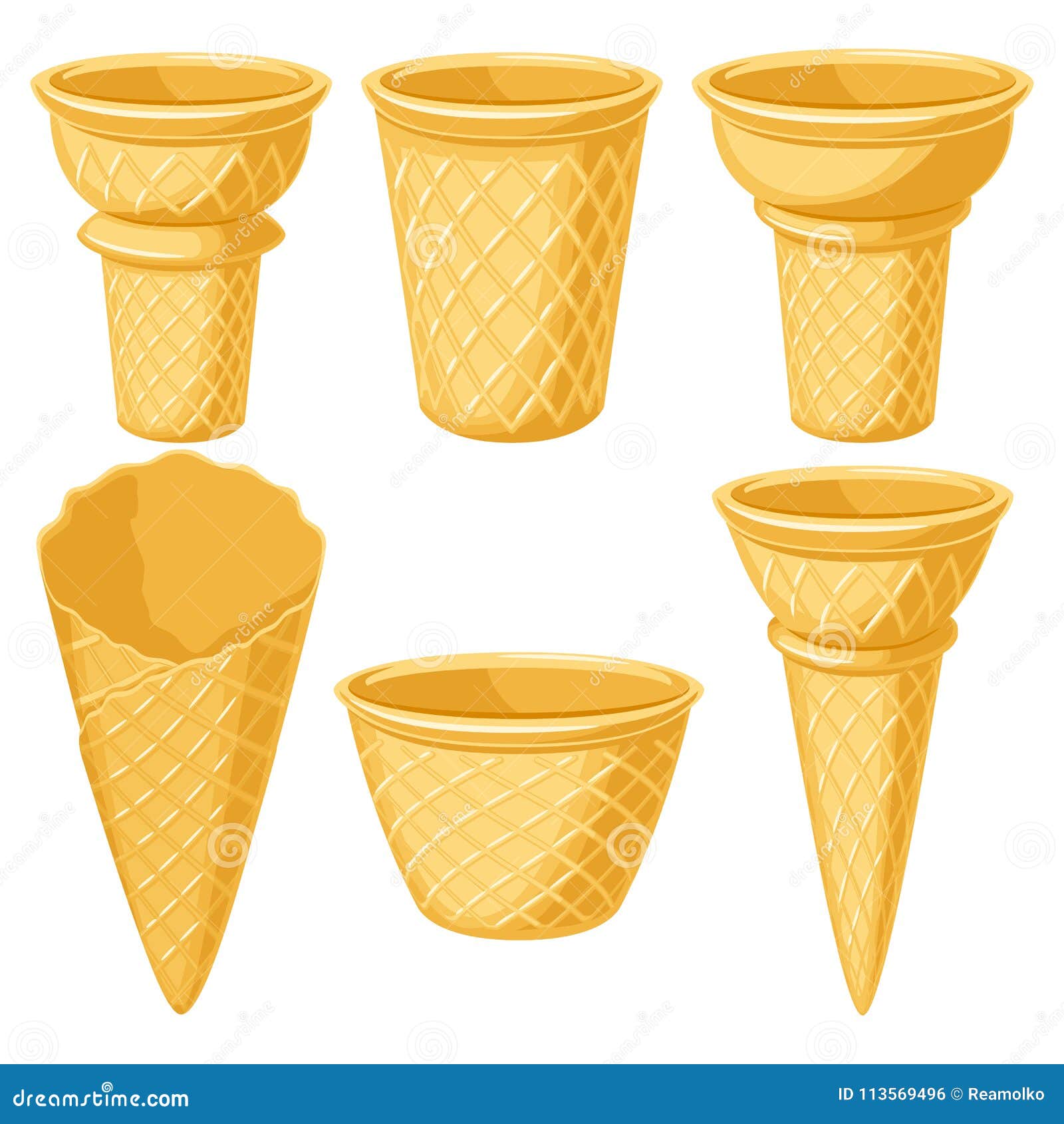 Wafer Ice Cream Cones and Containers Forms Set. Stock Vector ...