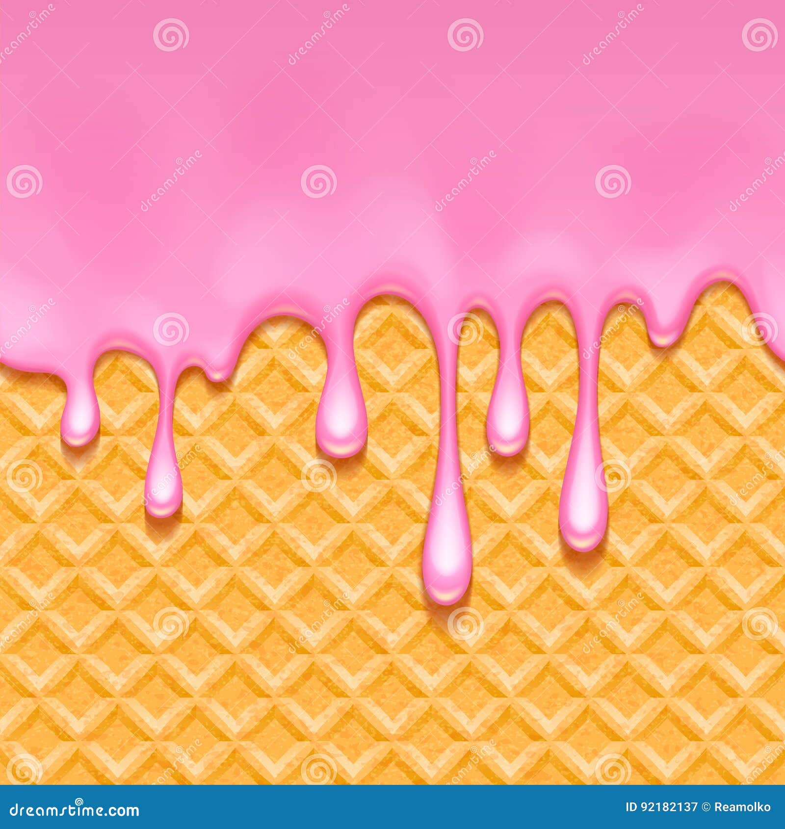 Wafer And Melted Pink Cream Vector Background Stock Vector