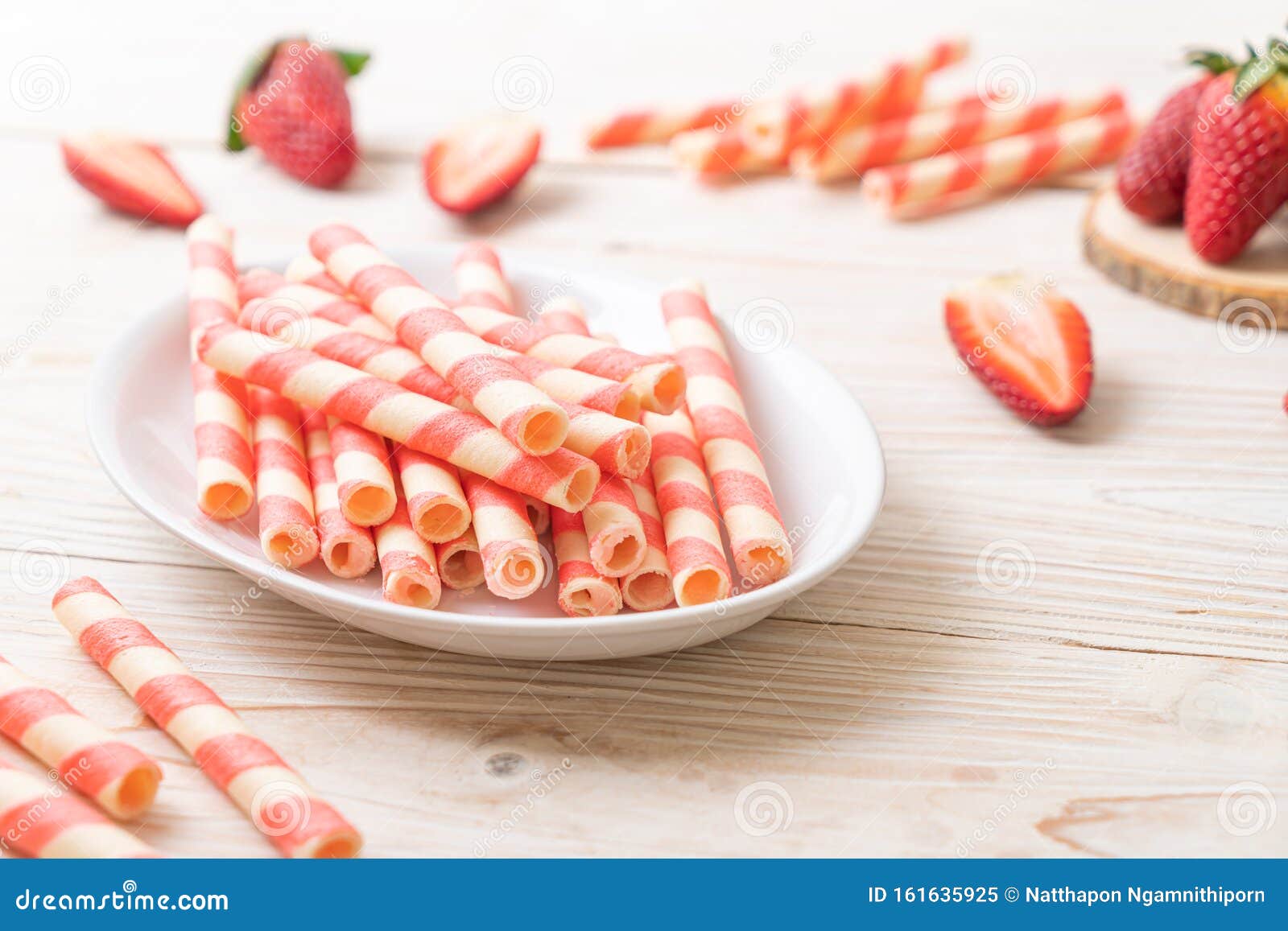 Wafer Roll Stick with Strawberry Cream Stock Image - Image of biscuit ...