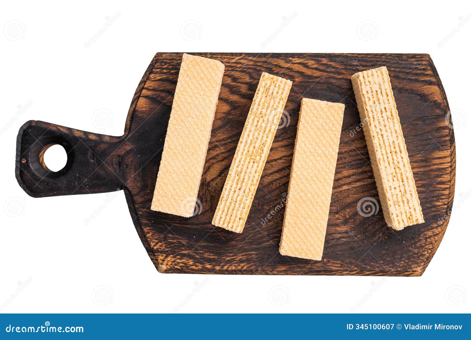 Wafer Stick Biscuits on Wooden Board Isolated on White Background. Top ...