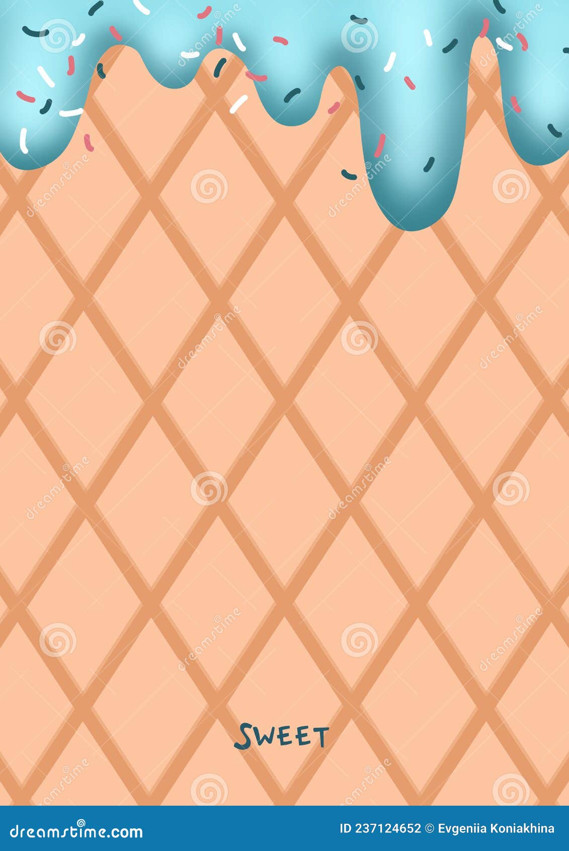 Wafer Vertical Texture. Thawed Ice Cream Flows from a Waffle Cup Stock ...