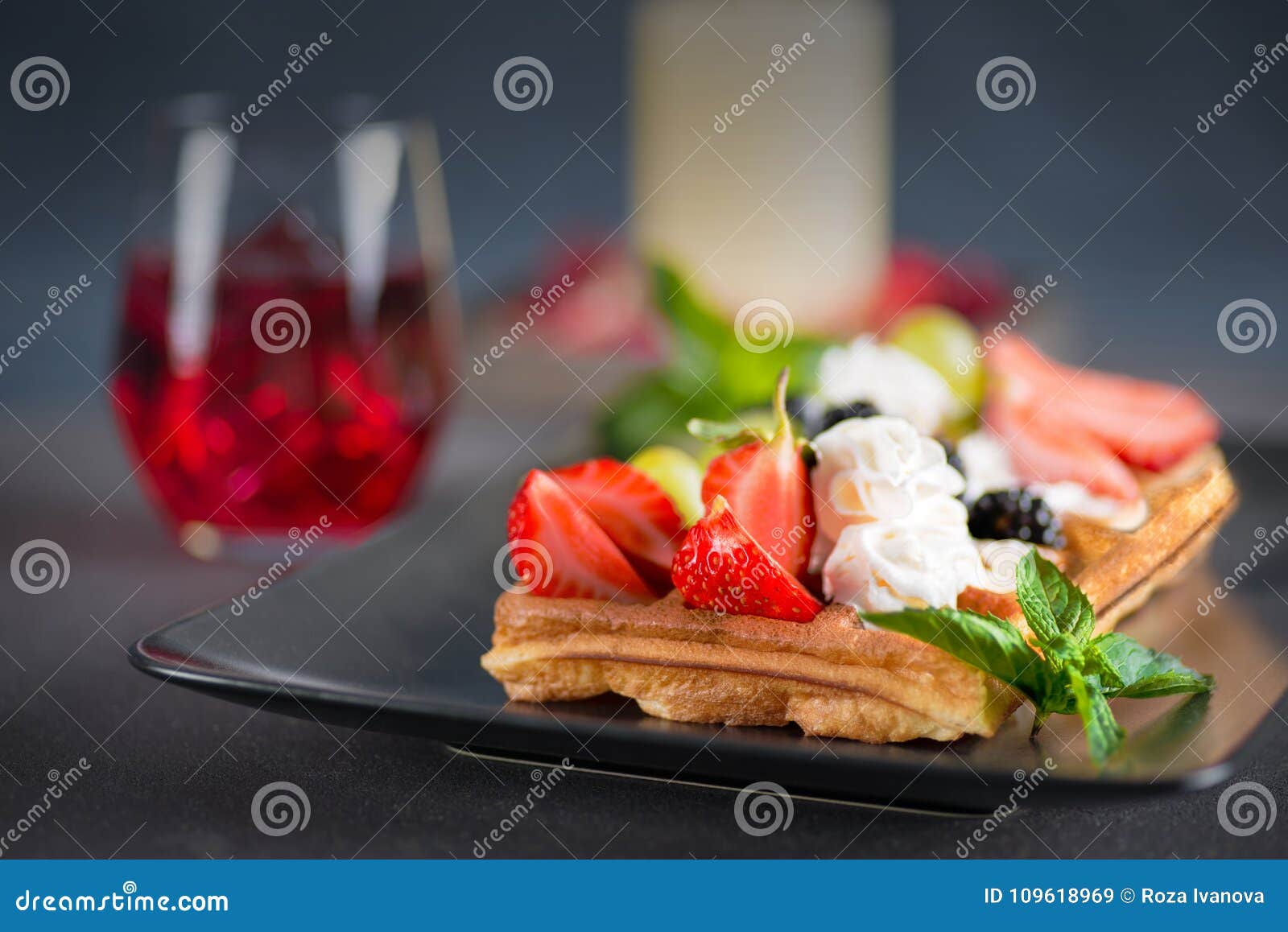 Wafers with Berries and Cream on a Plate Stock Image - Image of grapes ...