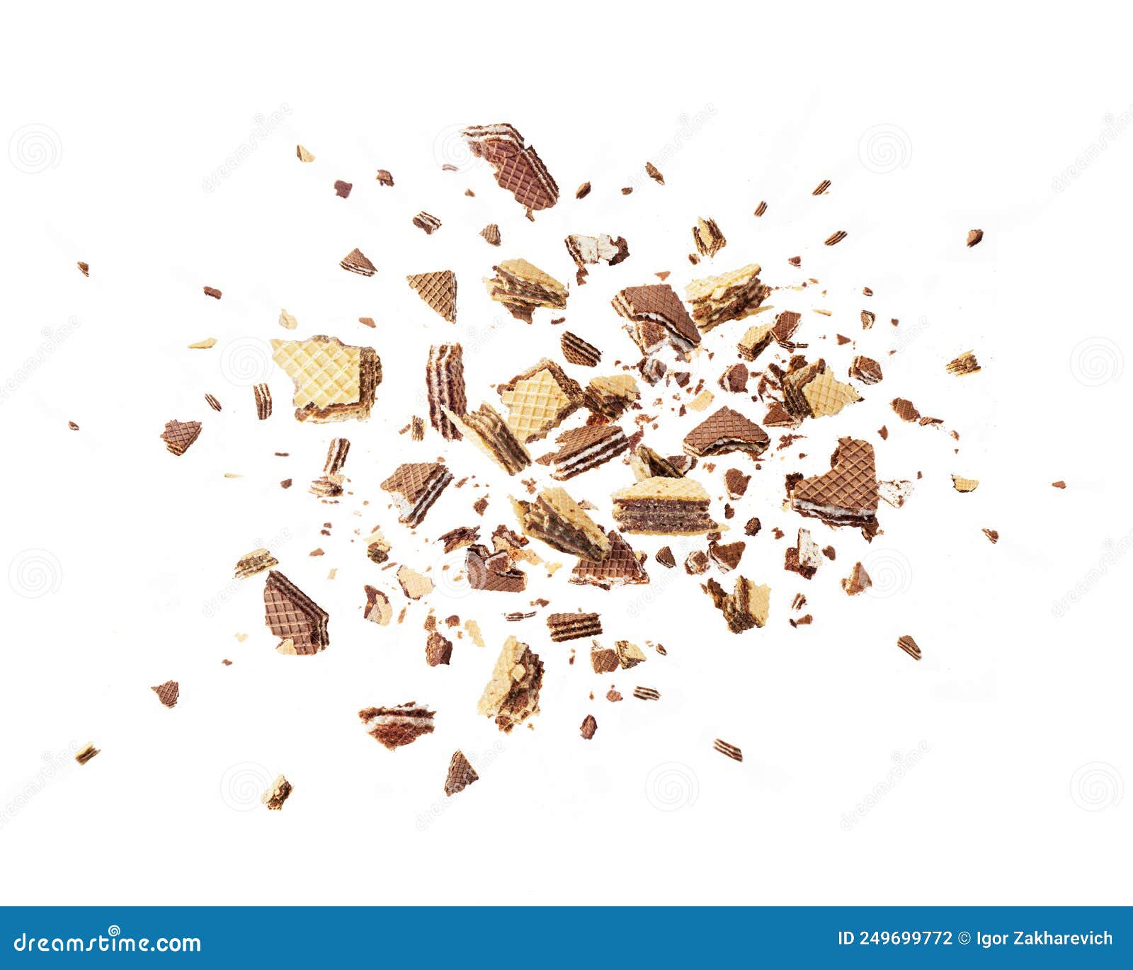 Wafers are Explosive into Pieces, with a Chocolate Splash Isolated on a ...