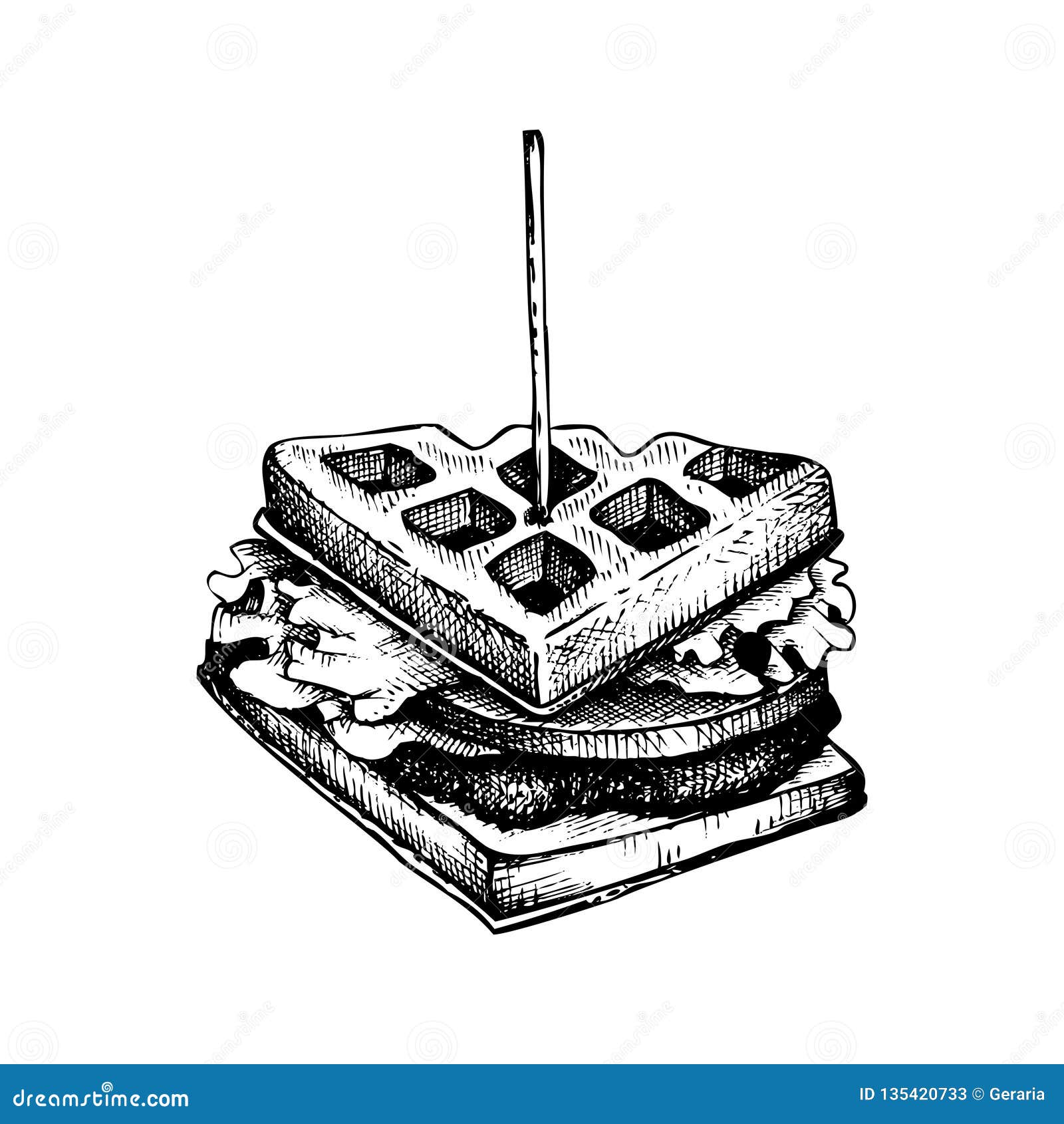 Hand Drawn Chicken and Waffle Sandwich Sketch. Vinatge Vector ...