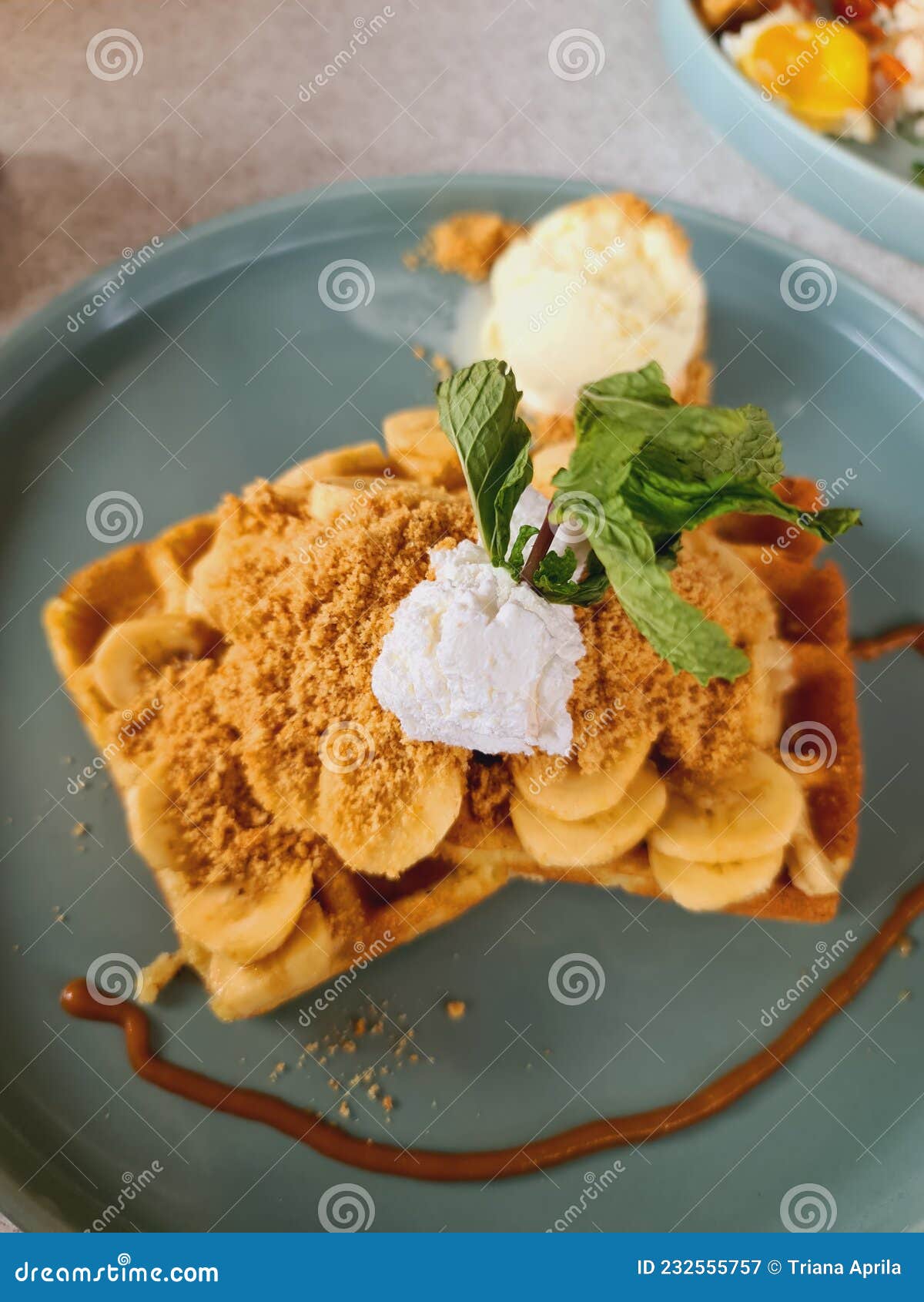 Waffle banoffee stock image. Image of dish, meal, dessert - 232555757