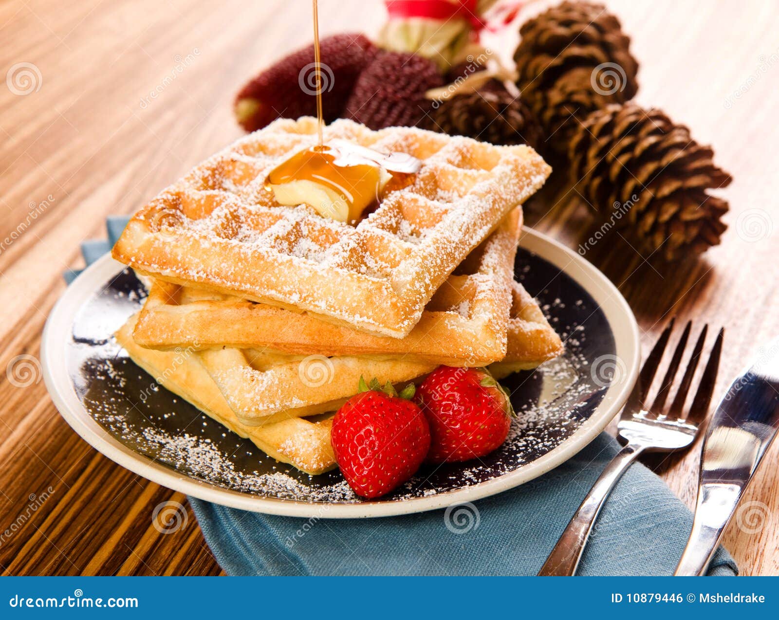 Waffle Breakfast stock photo. Image of powdered, four - 10879446