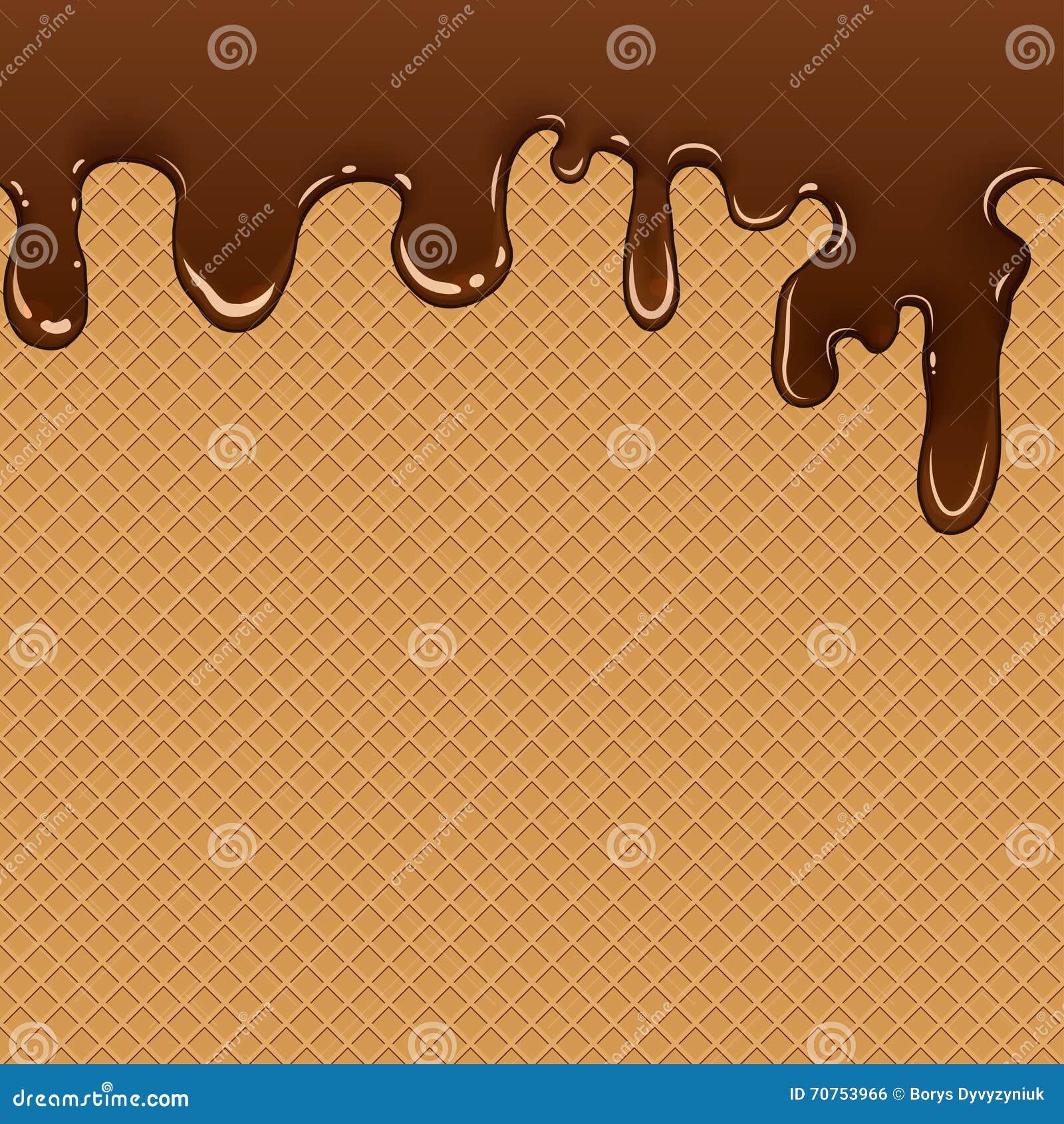 Waffle with chocolate flow stock vector. Illustration of dessert - 70753966